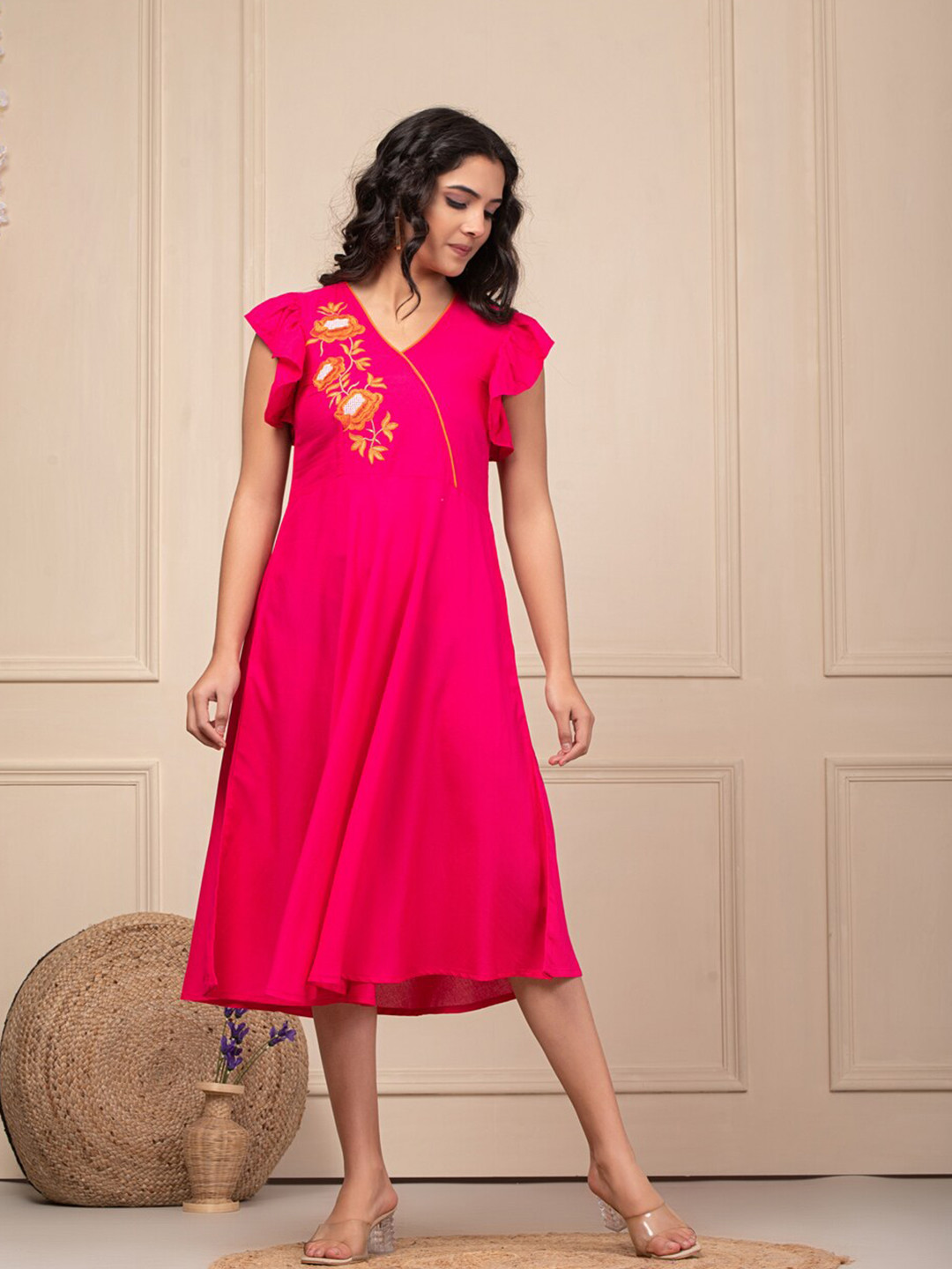 Buy Indi INSIDE Women Embroidered A Line Midi Dress - Dresses for Women ...