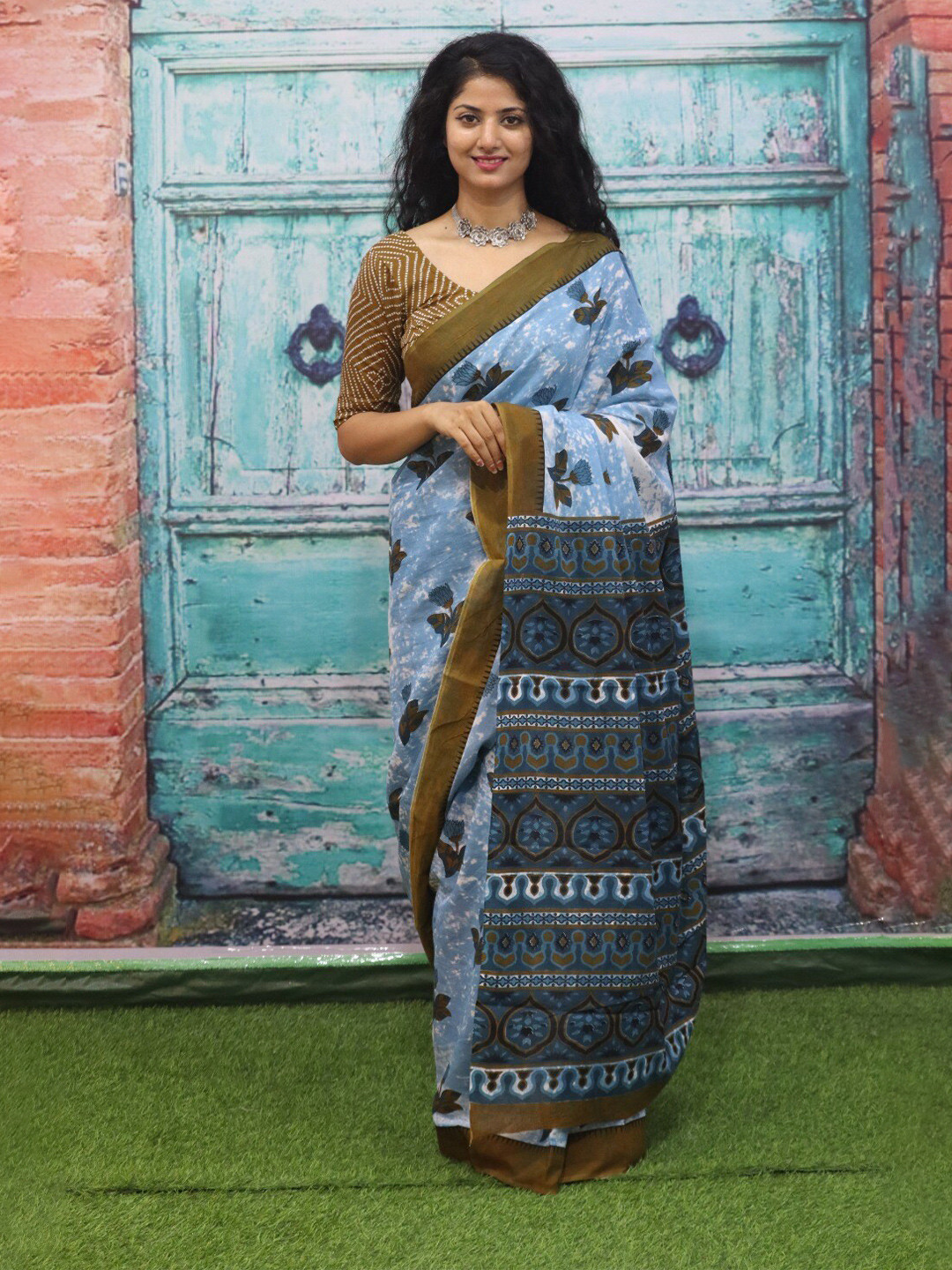 Buy KIAARON Floral Printed Pure Cotton Block Print Saree - Sarees for ...