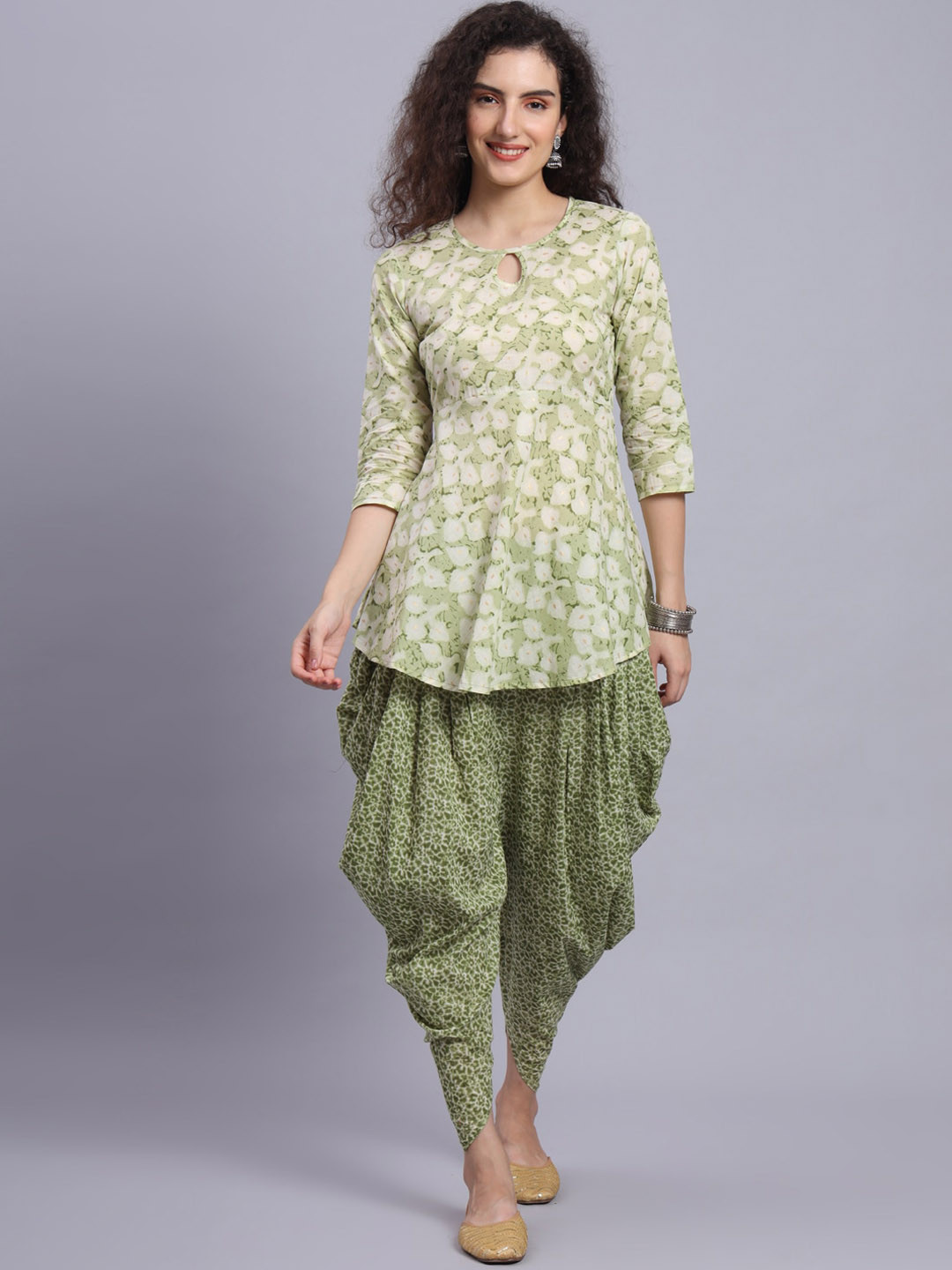 Buy LARGISH Floral Printed Pure Cotton Kurti With Dhoti Pants - Kurta ...