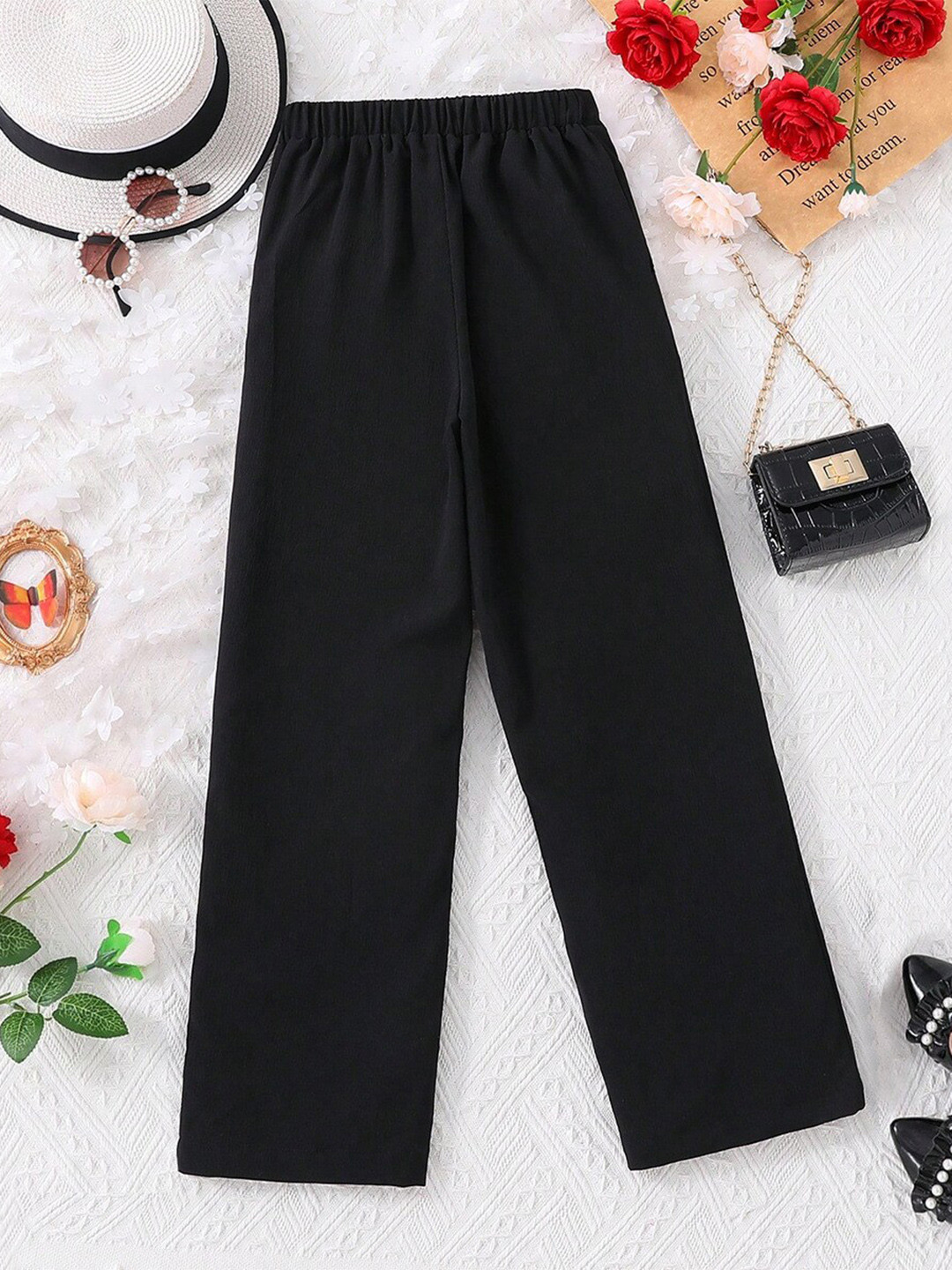 Buy StyleCast Girls Black High Rise Easy Wash Pleated Regular Trousers ...