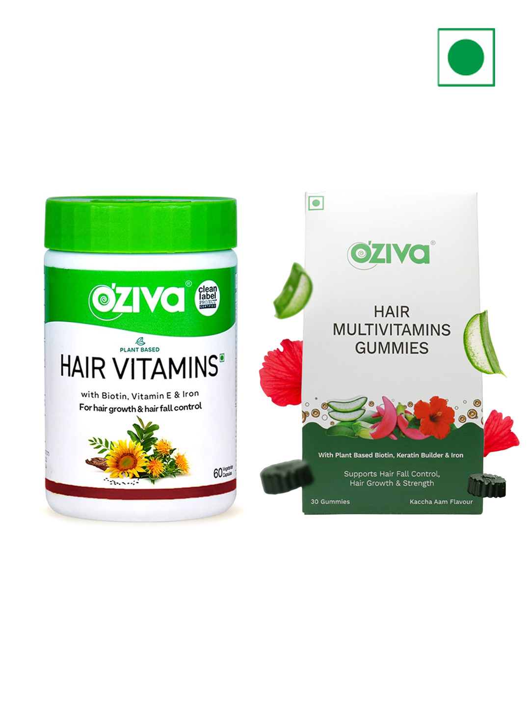 Buy OZiva Raw Mango Flavour Hair Multivitamins Gummies & Plant Based ...