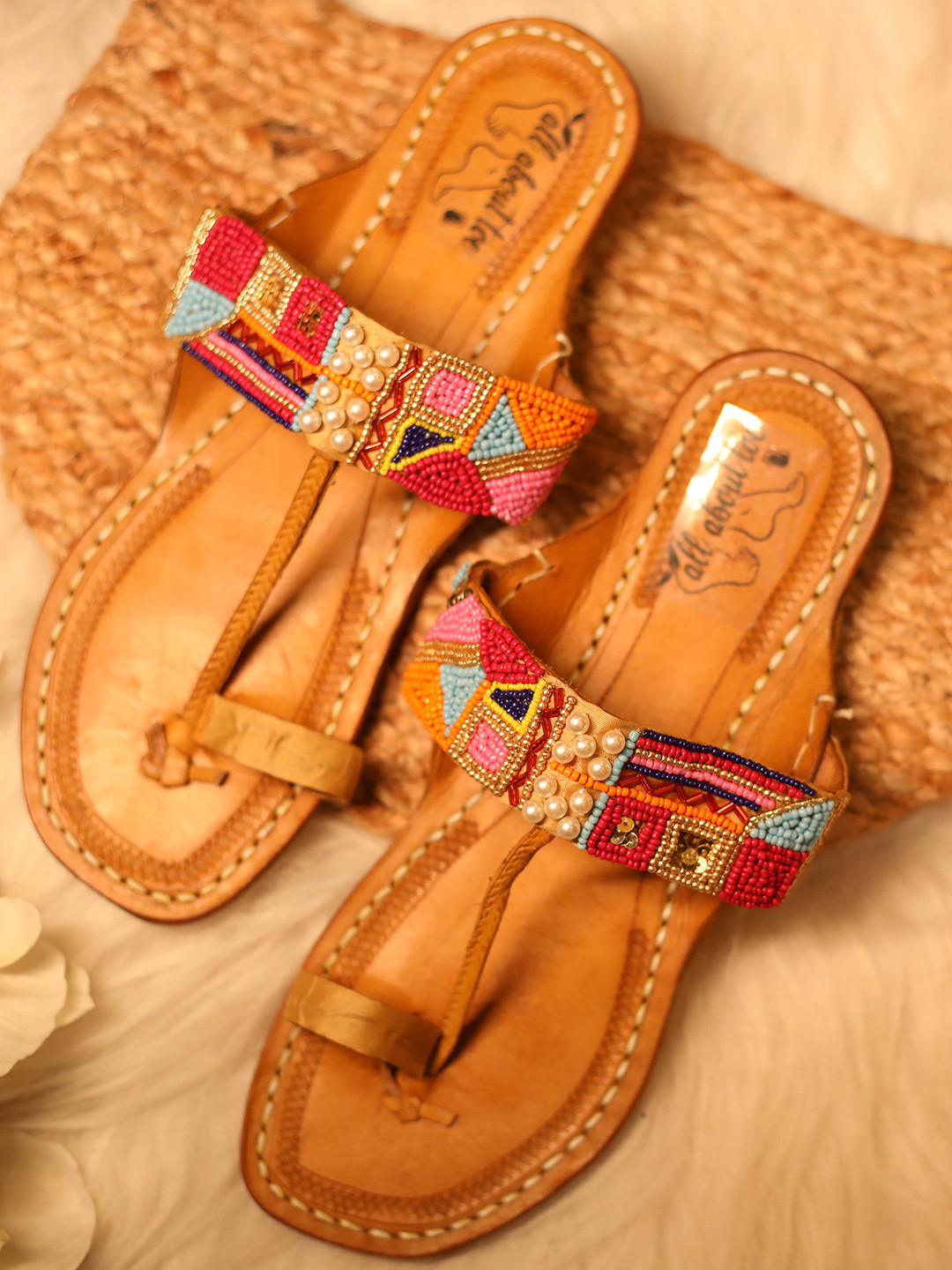 Buy ALL ABOUT TOE Embellished Kolhapuri One Toe Flats - Flats for Women ...