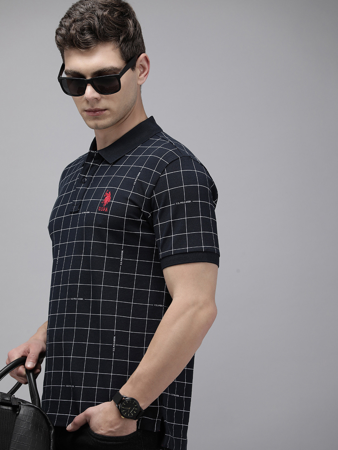 Buy U.S. Polo Assn. Checked Polo Collar Slim Fit T Shirt - Tshirts for ...