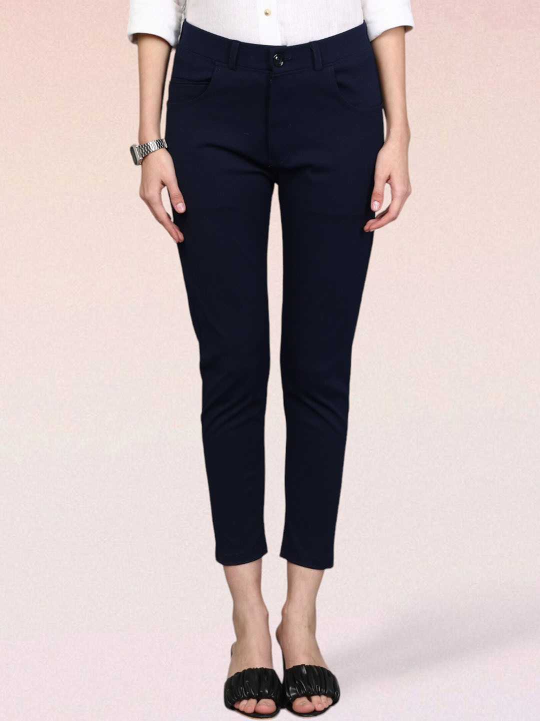 Buy FITHUB Women Slim Fit High Rise Cotton Formal Trousers - Trousers ...