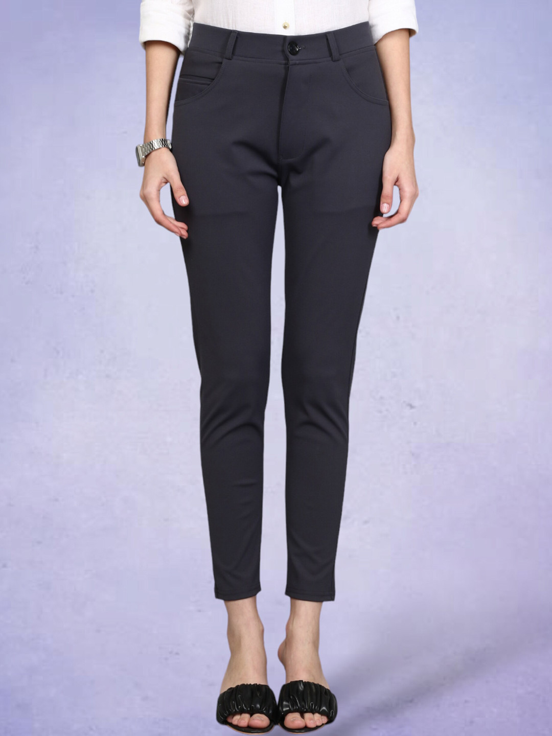 Buy FITHUB Women Slim Fit High Rise Cotton Formal Trousers - Trousers ...