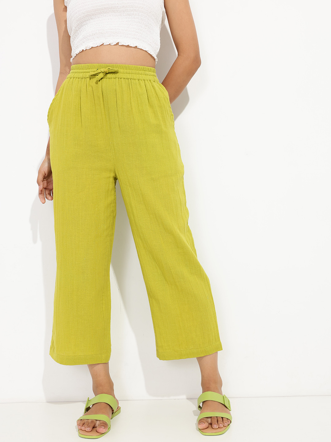Buy DressBerry Lime Green 2000s Remix Cropped Trousers - Trousers for ...