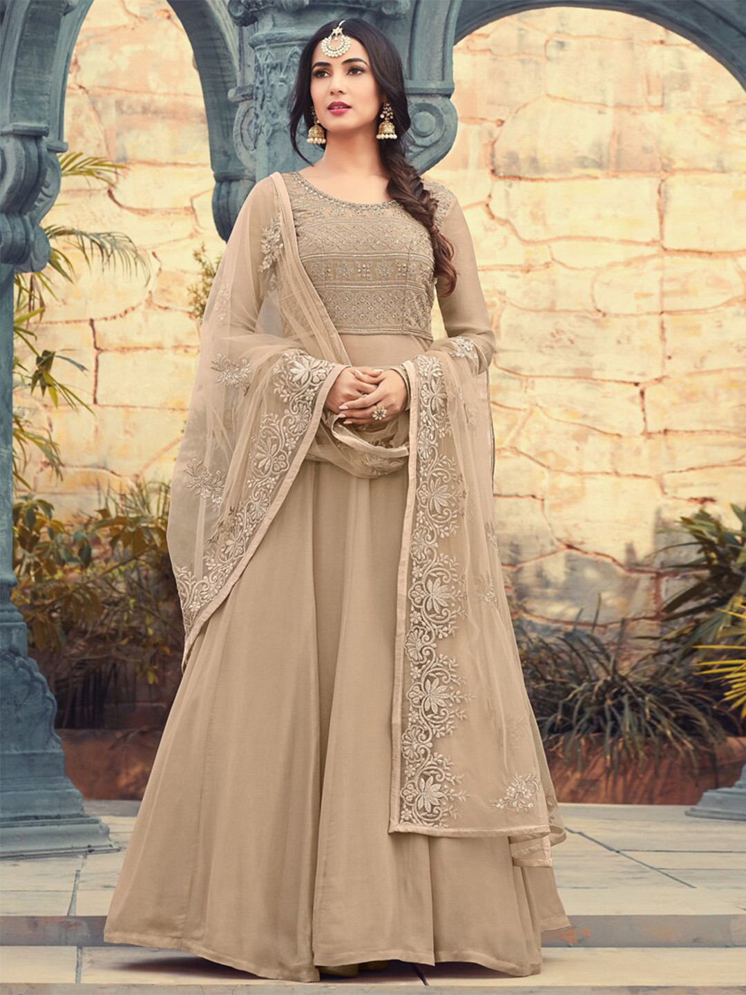 Buy Chandbaali Embroidered Semi Stitched Dress Material - Dress ...