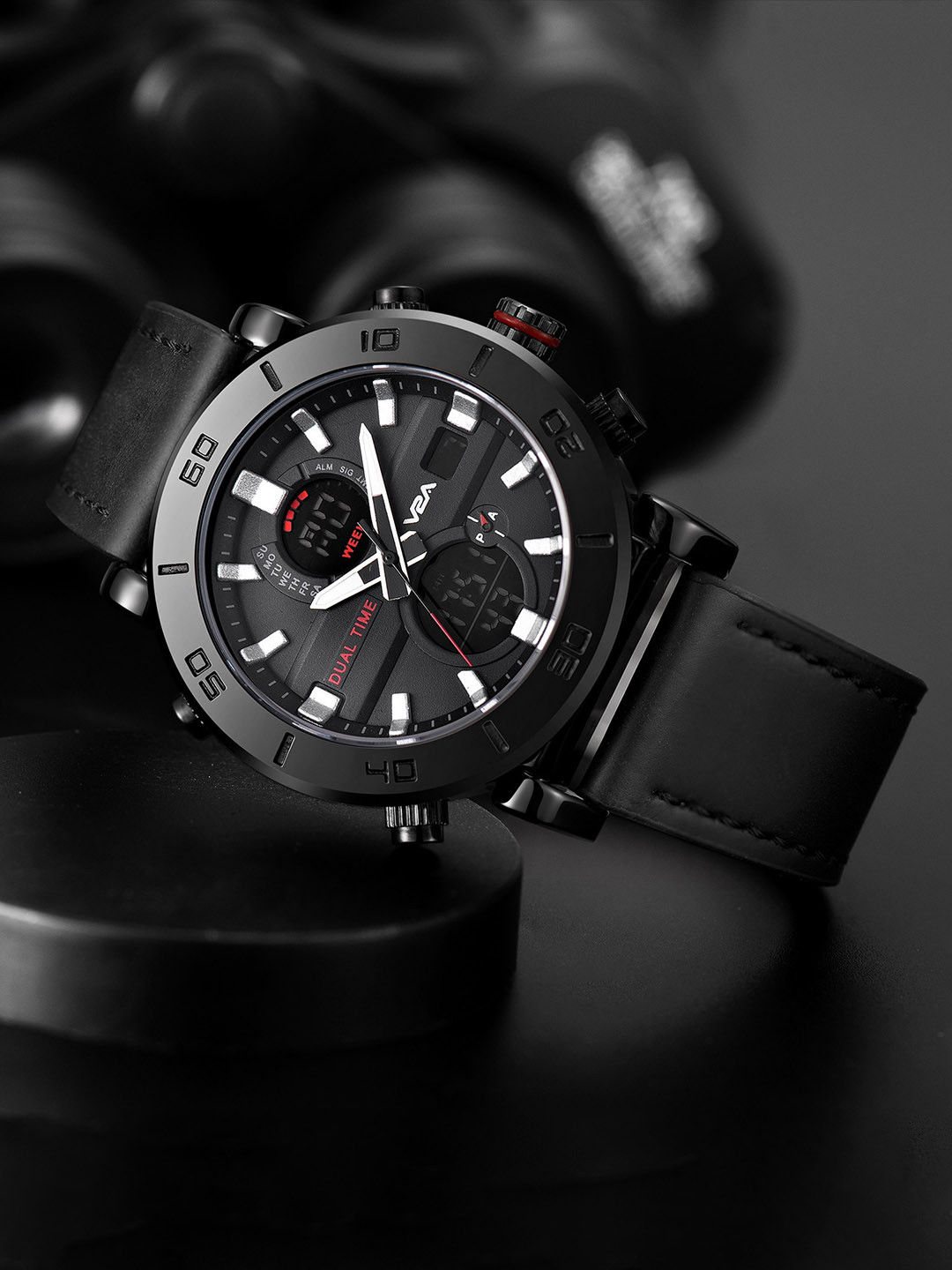 Buy V2A Men Textured Dial Leather Multi Function Analogue Watch V2A ...