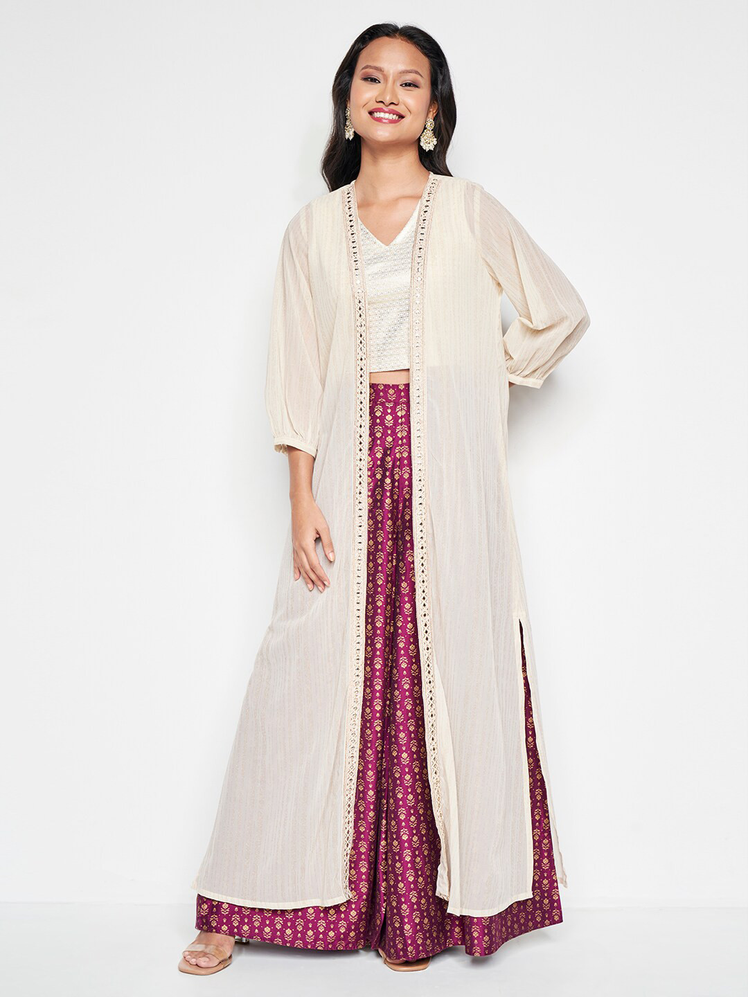 Buy Global Desi Embellished Longline Open Front Shrug - Shrug for Women ...