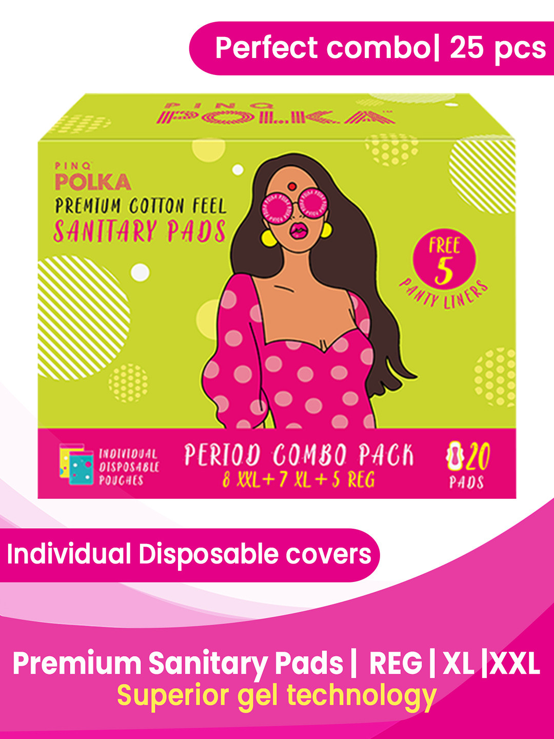 Buy PINQ Polka Set Of 2 Premium Ultra Cotton Feel Sanitary Pads 20Pcs ...