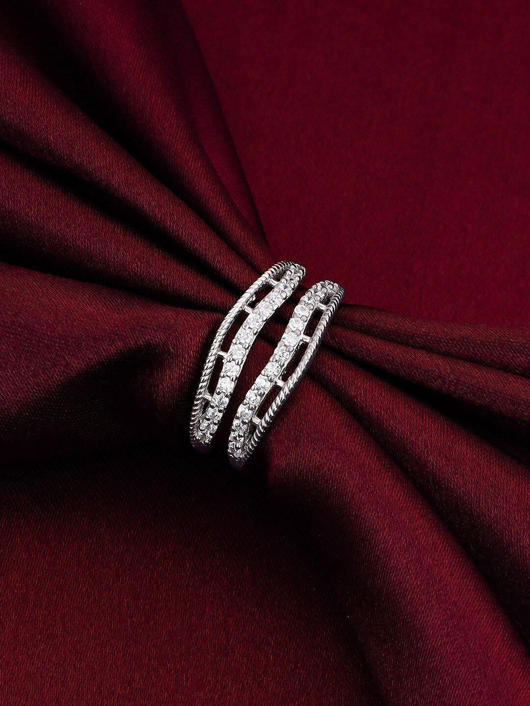 Buy GIVA 925 Sterling Rhodium Plated Promenade Faux Stack Finger Ring ...