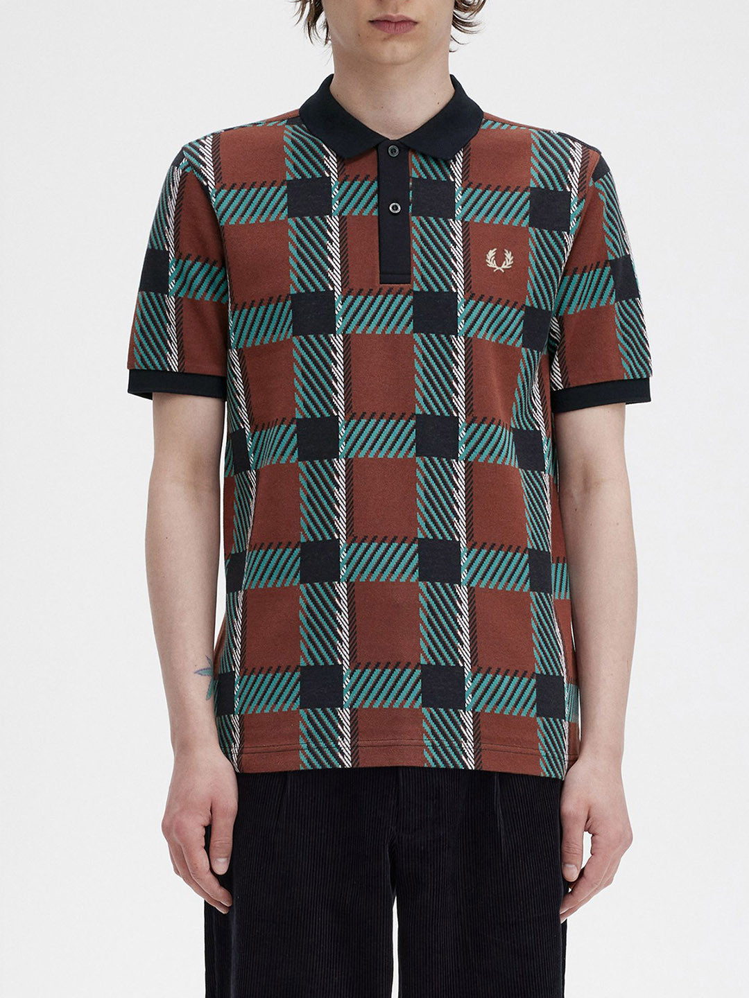 Buy Fred Perry Men Floral Checked Polo Collar Pockets T Shirt - Tshirts ...