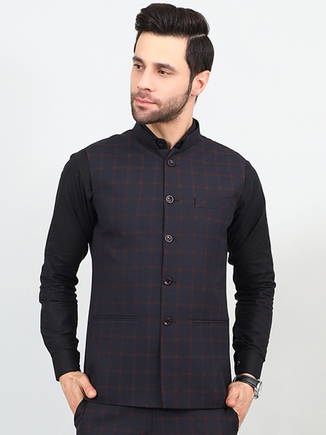 Buy Wintage Checked Woven Modi Nehru Jacket - Nehru Jackets for Men ...