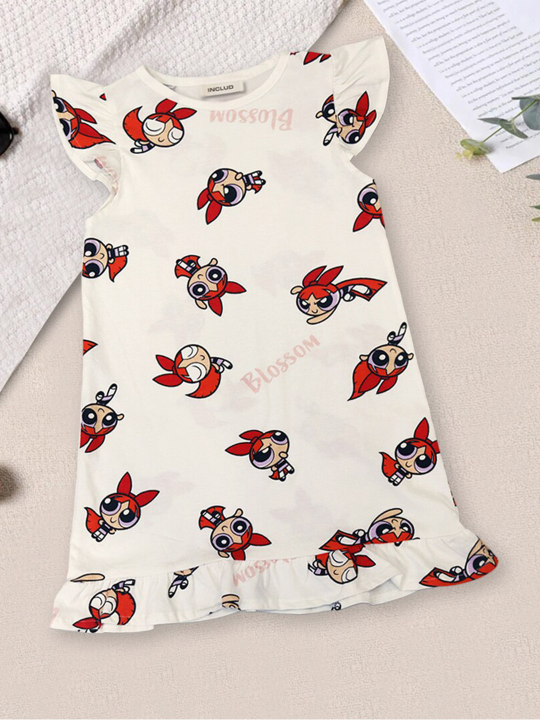 Buy INCLUD Powerpuff Girls Printed Cotton A Line Dress - Dresses for ...