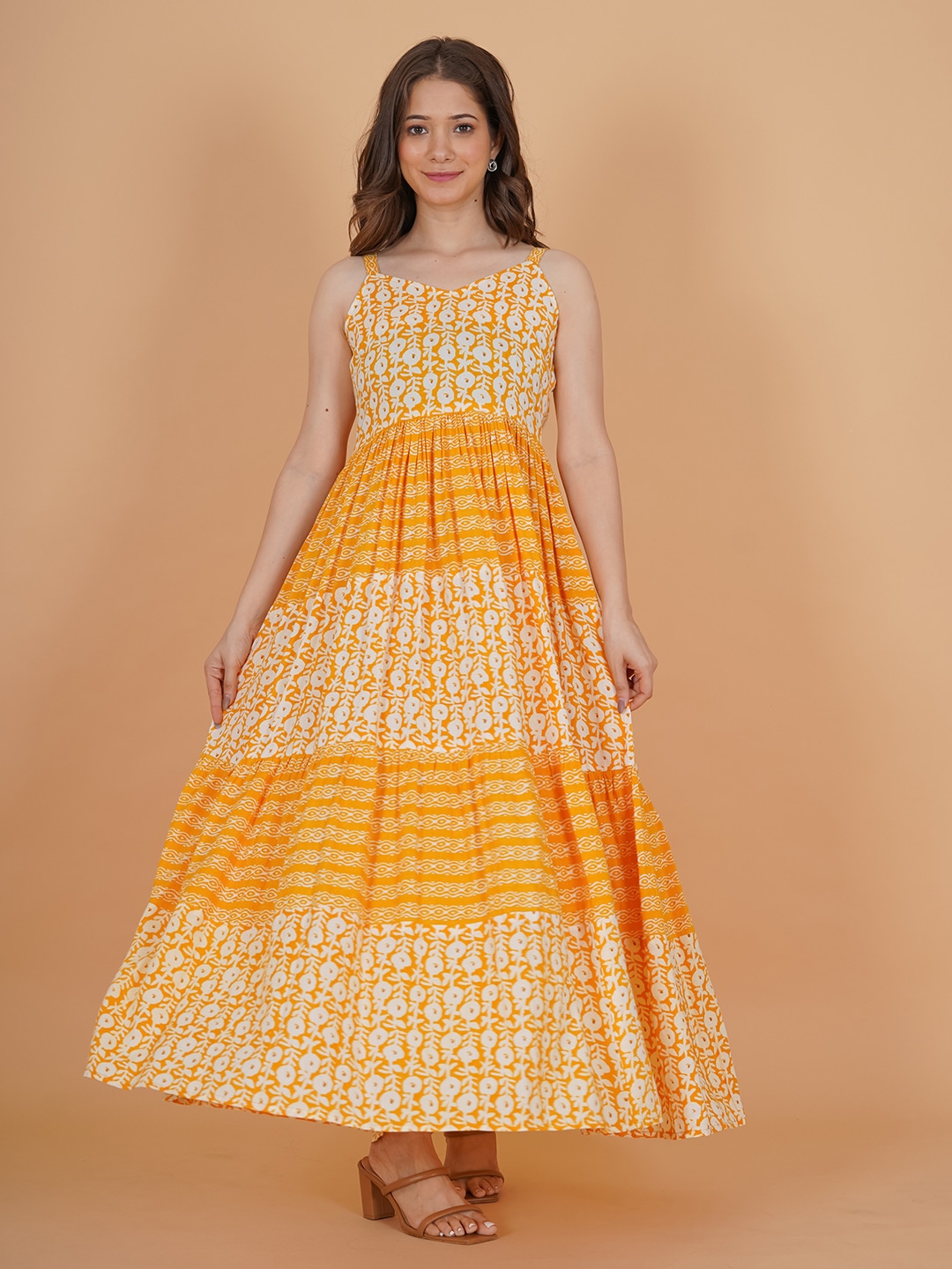 Buy Indianic Ethnic Motifs Printed Shoulder Strap Fit And Flare Maxi
