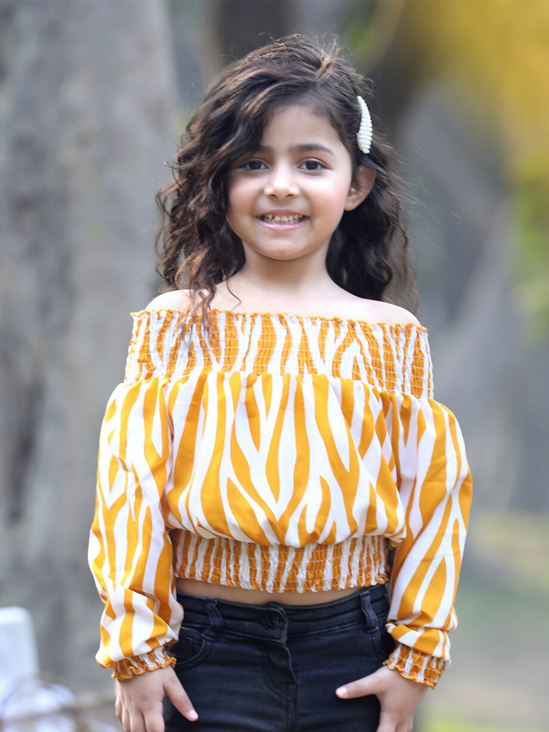 Buy Cutiekins Girls Abstract Print Off Shoulder Blouson Crop Top - Tops ...