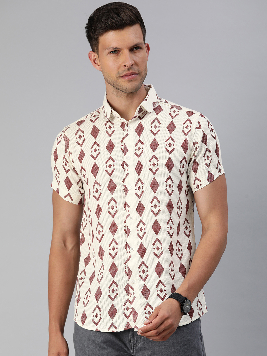 Buy Majestic Man Classic Slim Fit Opaque Geometric Printed Pure Cotton ...