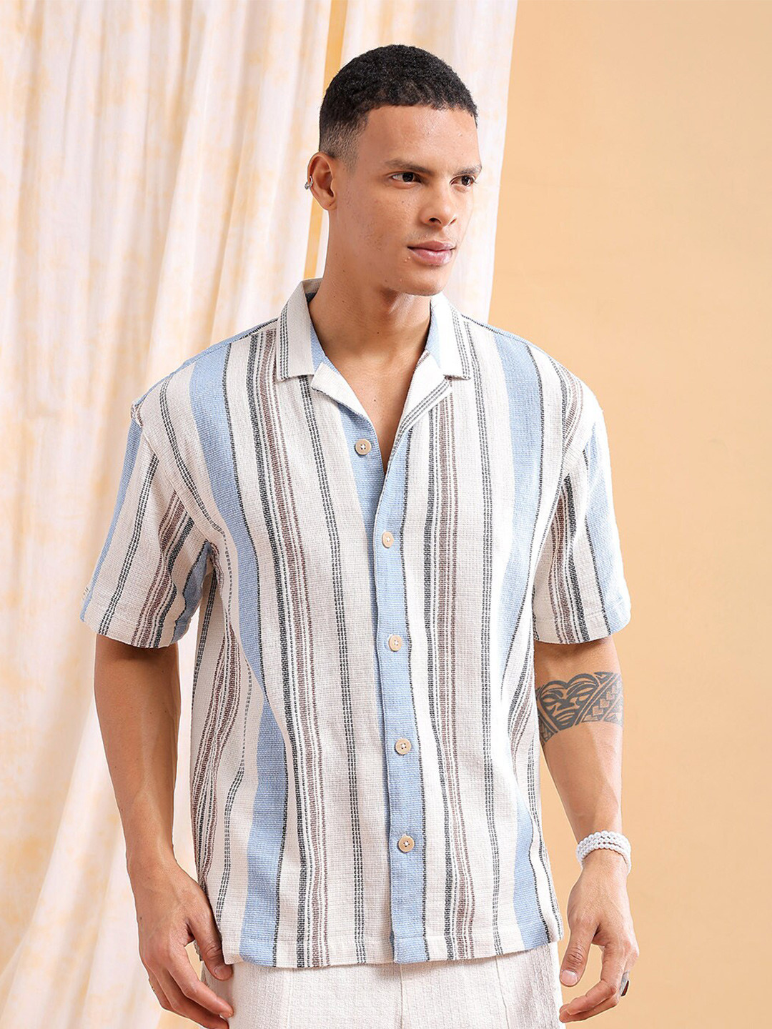 Buy The Indian Garage Co Men Relaxed Fit Striped Resortwear Shirt ...