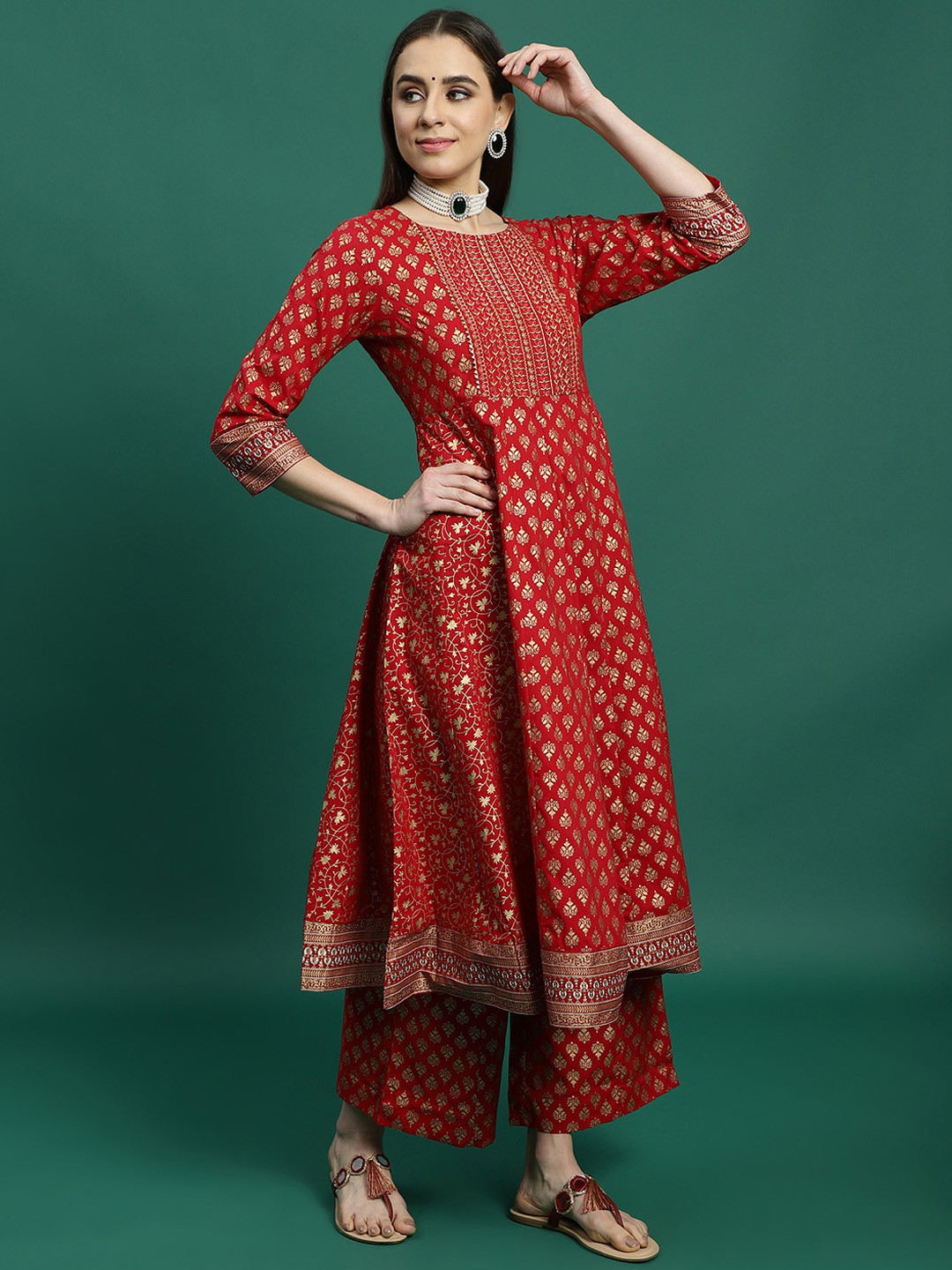 Buy Sangria Ethnic Motifs Printed Thread Work Cotton Anarkali Kurta - Kurtas for Women 27618482 ...