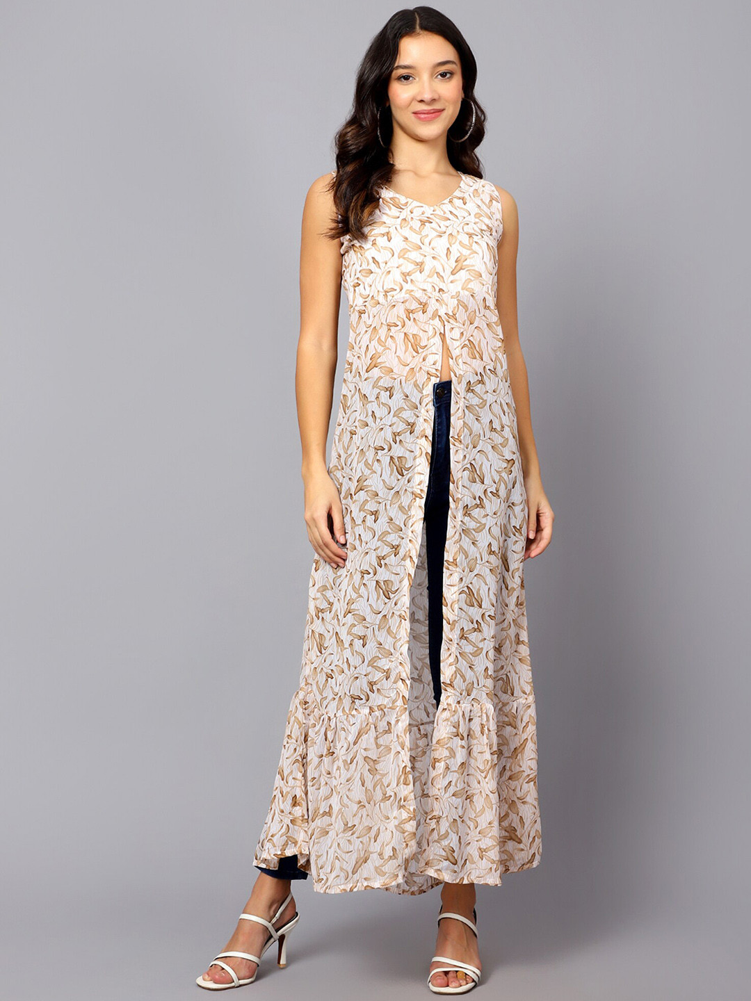 Buy VESICLE Floral Printed Front High Slit Georgette Kurta - Kurtas for ...