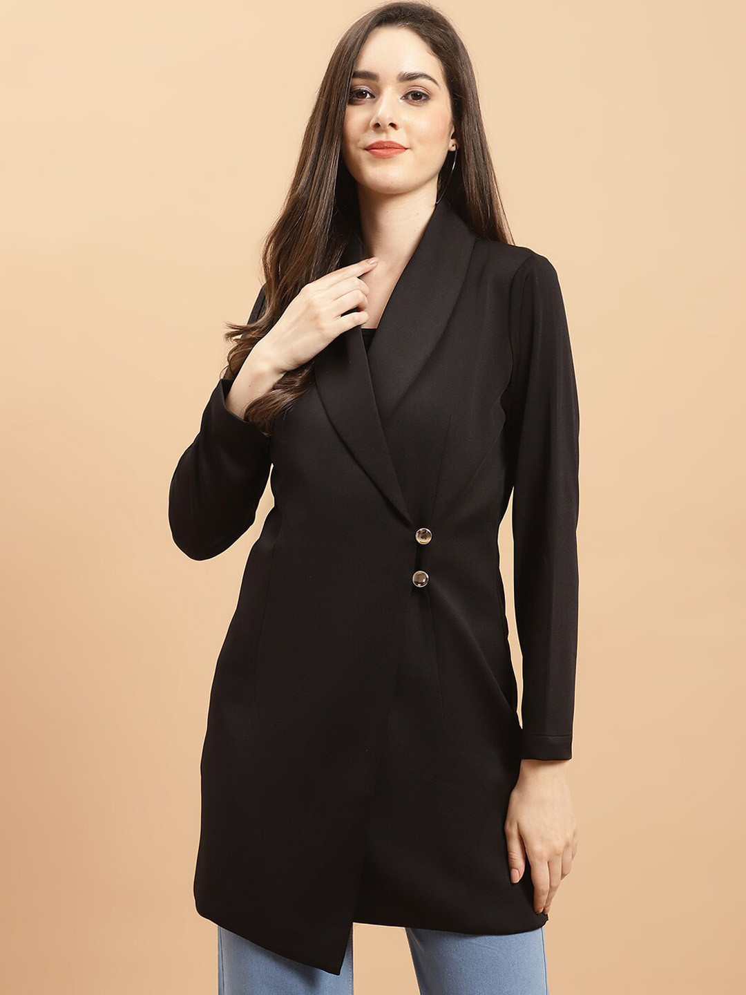 Buy WESTCLO Shawl Collar Single Breasted Longline Blazer - Blazers for ...