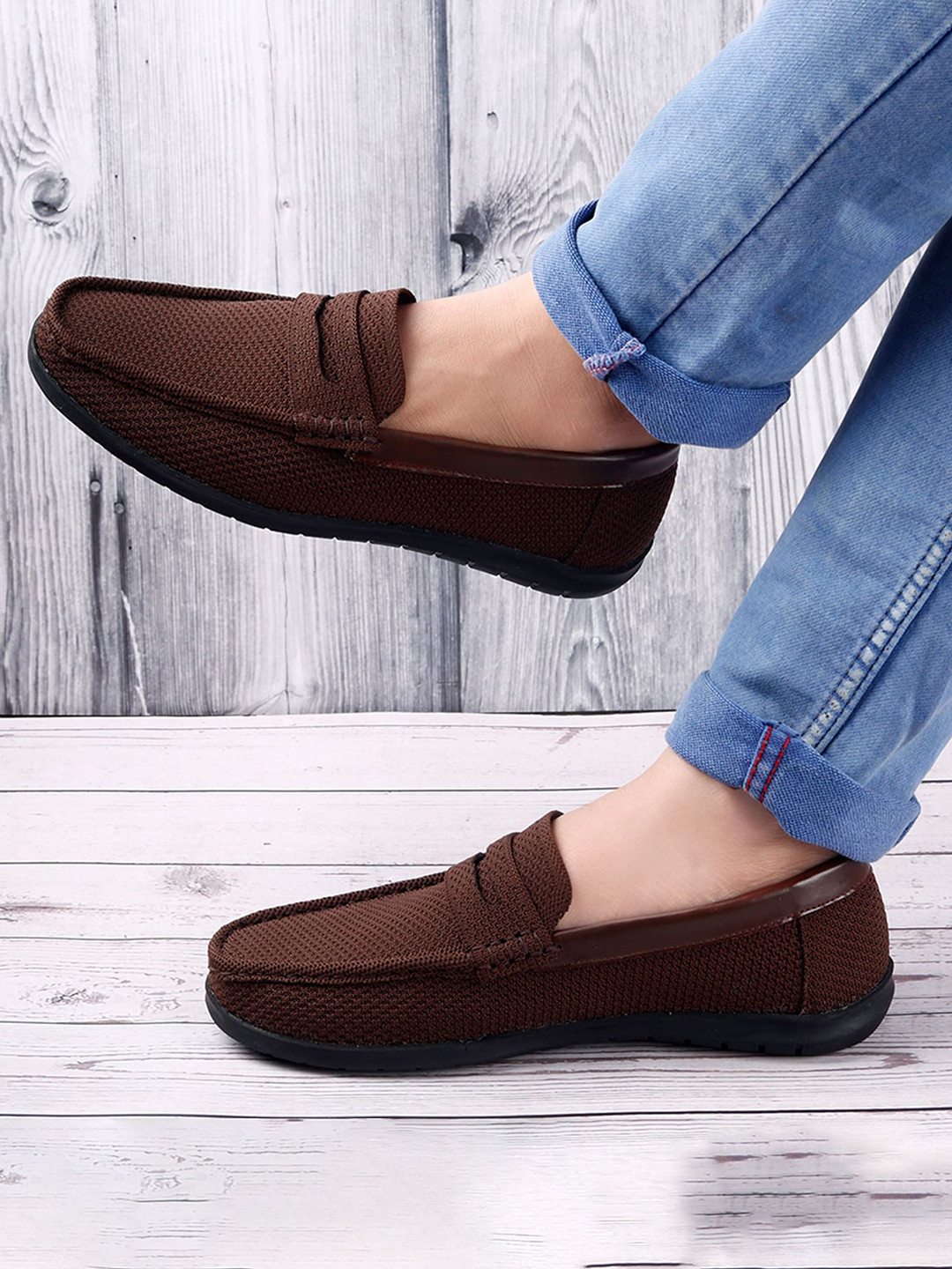 Buy Mast & Harbour Men Textured Flyknit Mesh Penny Loafers - Casual ...