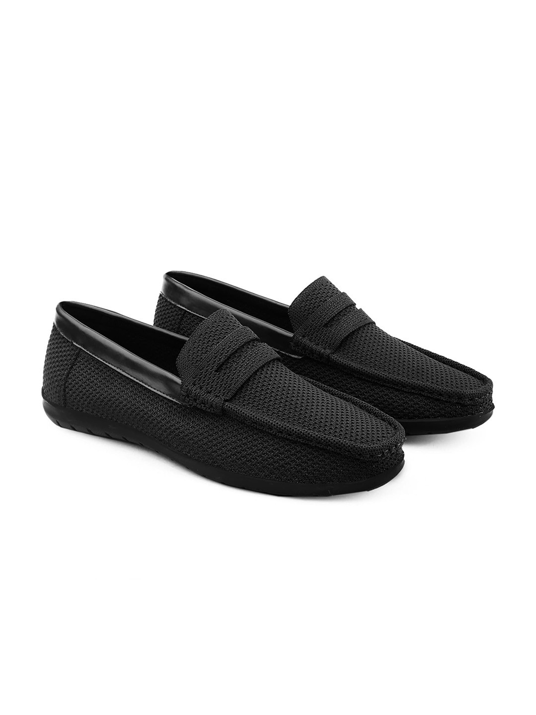 Buy Mast & Harbour Men Black Textured Square Toe Flyknit Mesh Loafers ...