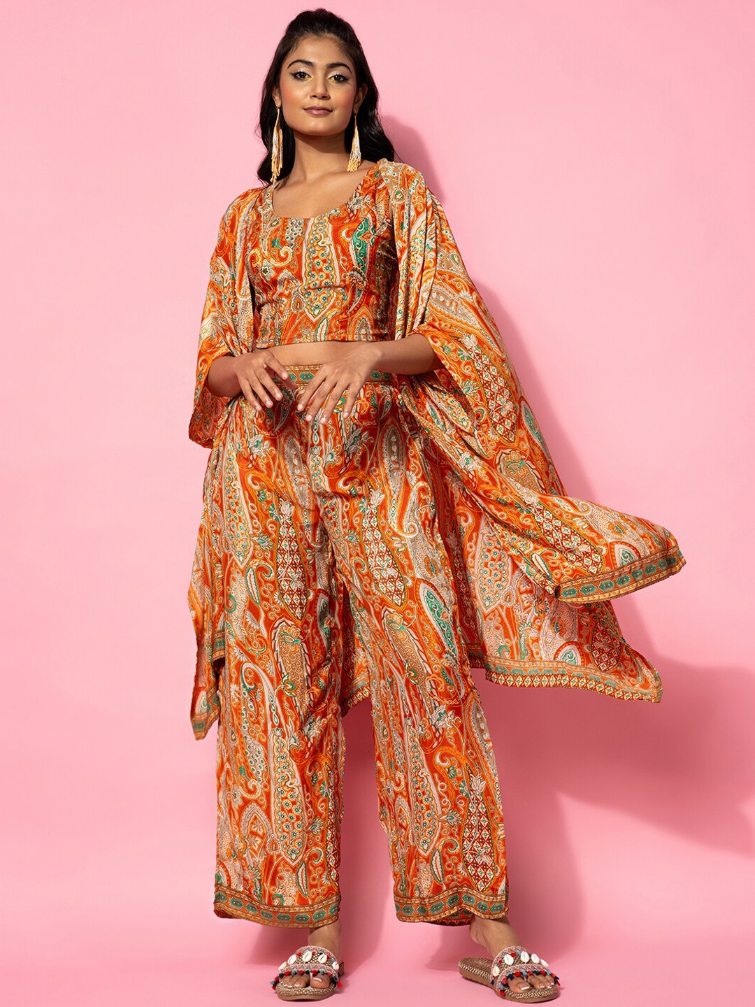 Buy Libas Ethnic Printed Crop Top With Palazzos And Shrug Set Co Ords