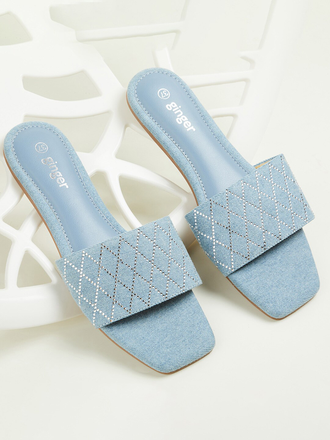 Buy Ginger By Lifestyle Textured Embellished Open Toe Flats - Flats for ...