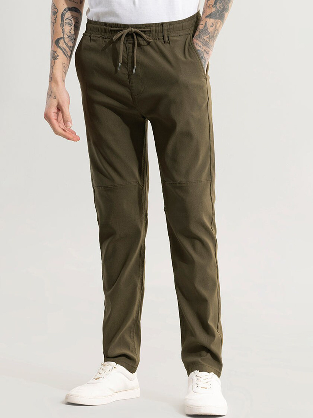 Buy Snitch Olive Green Men Mid Rise Cotton Track Pant - Track Pants for ...