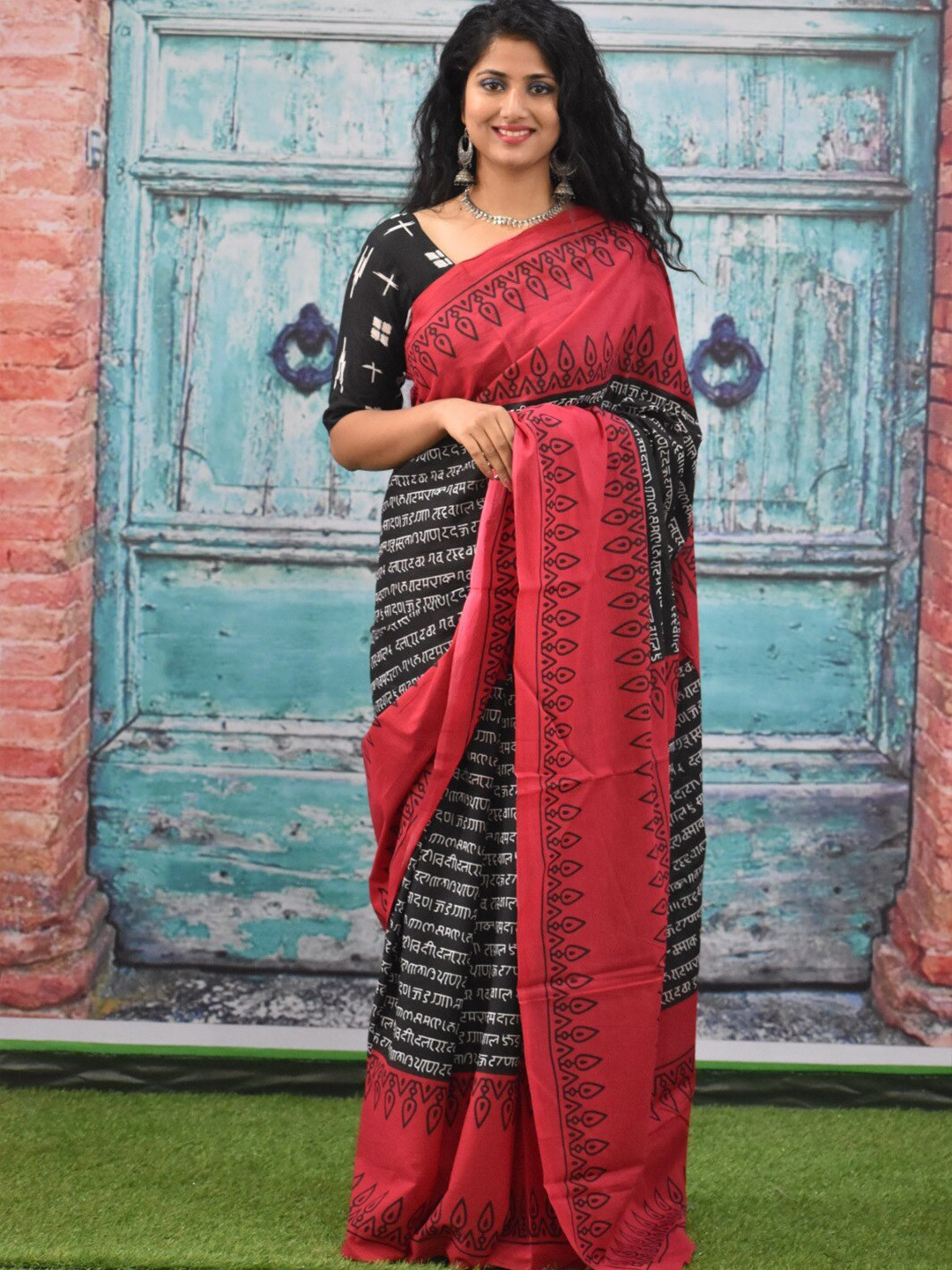 Buy Clothonus Ethnic Motifs Pure Cotton Block Print Saree - Sarees for ...