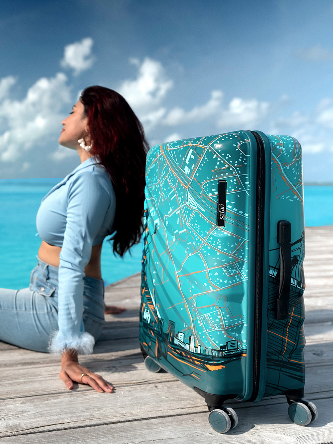 Buy Safari Select Brooklyn Teal Printed Polycarbonate With TSA Lock ...