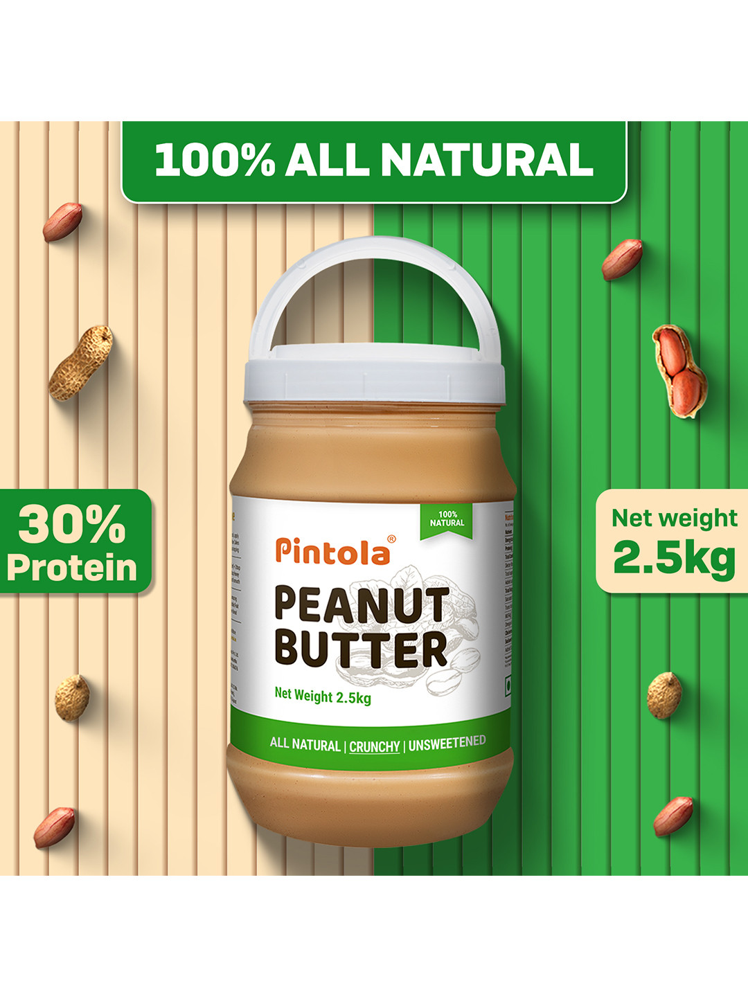 Buy Pintola All Natural Peanut Butter Crunchy 2.5kg - Sauces And ...