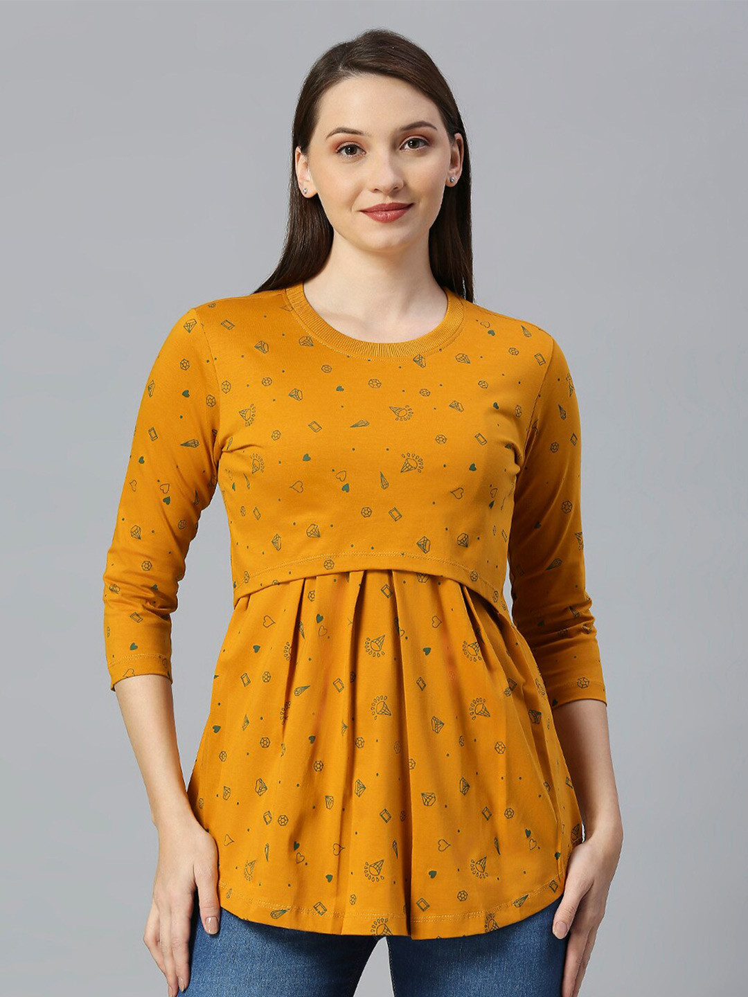 Buy True Shape Geometric Printed Pleated Maternity & Feeding A Line Top ...