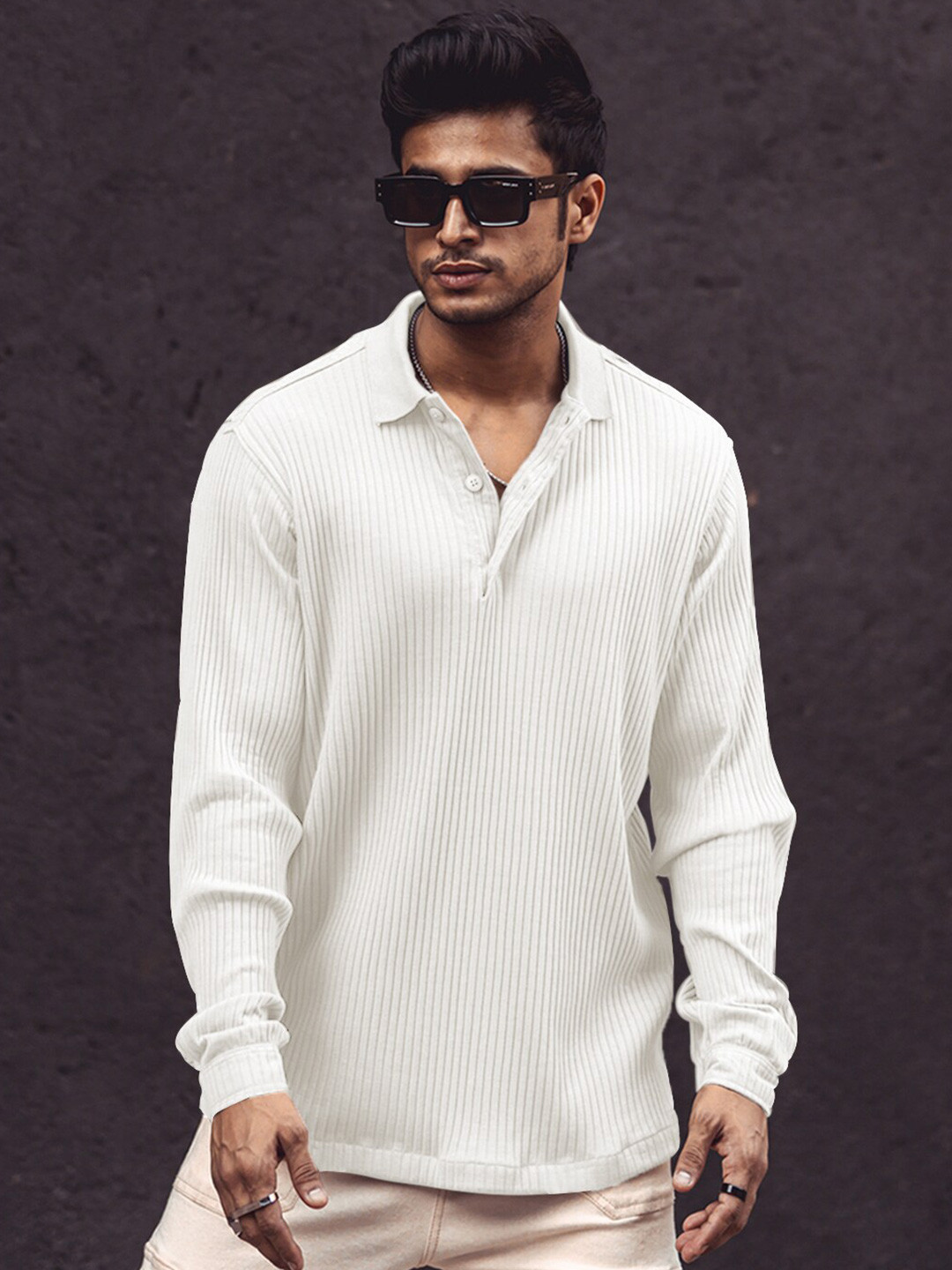 Buy Powerlook White Ribbed Polo Collar T Shirt - Tshirts for Men ...