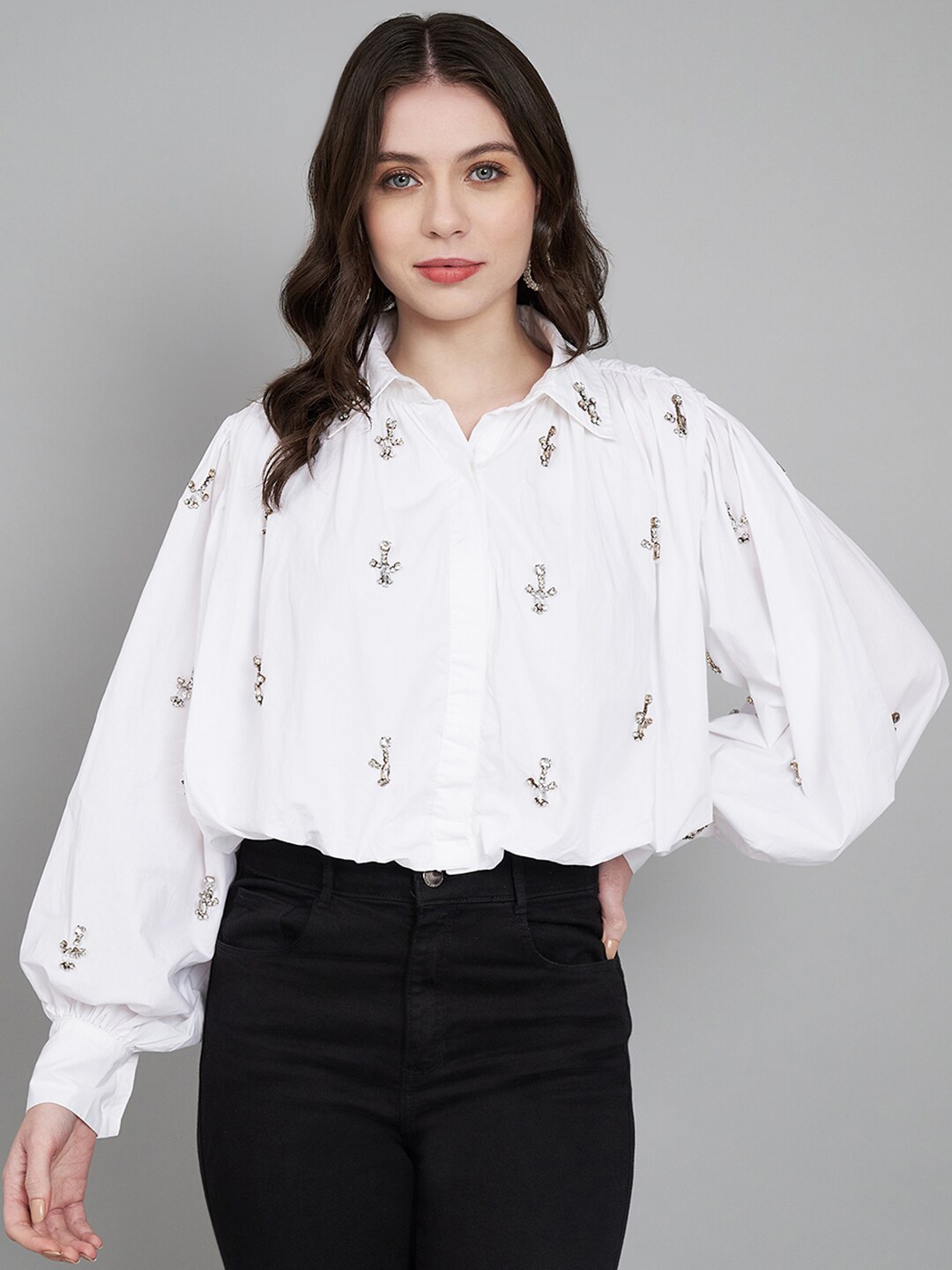 Buy Amagyaa Embellished Shirt Collar Cuffed Sleeves Pure Cotton Shirt
