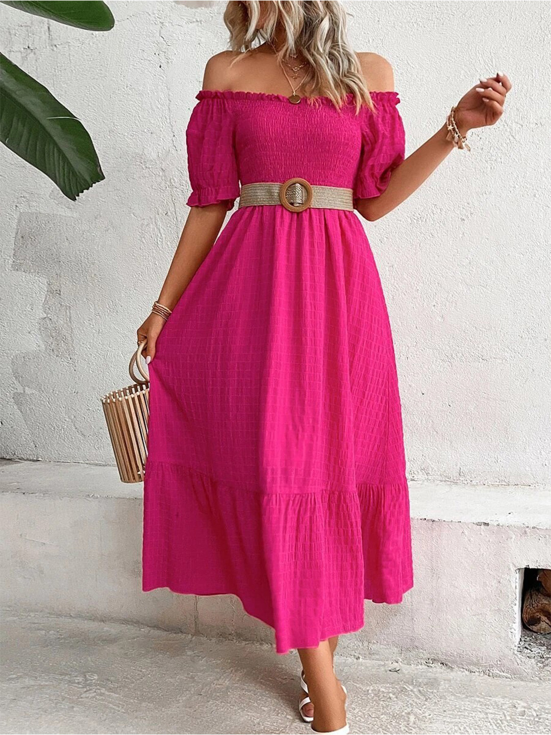 Buy StyleCast Pink Off Shoulder Smocked Maxi Dress - Dresses for Women ...