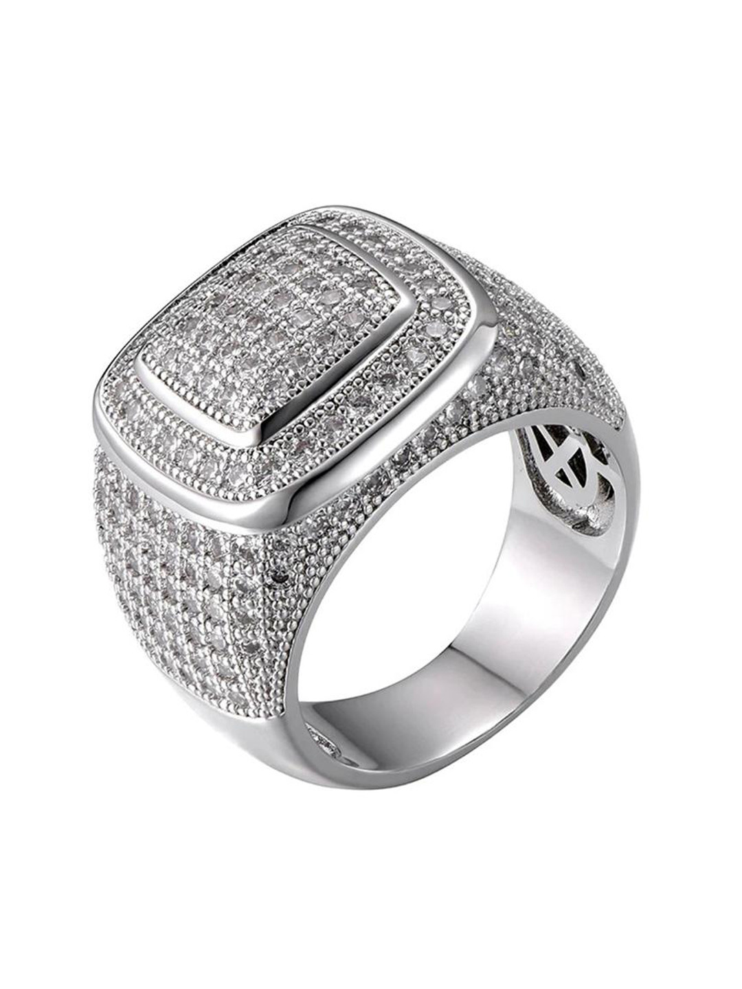 Buy Drip Project Men 14KT White Gold Plated CZ Studded Signet Ring ...