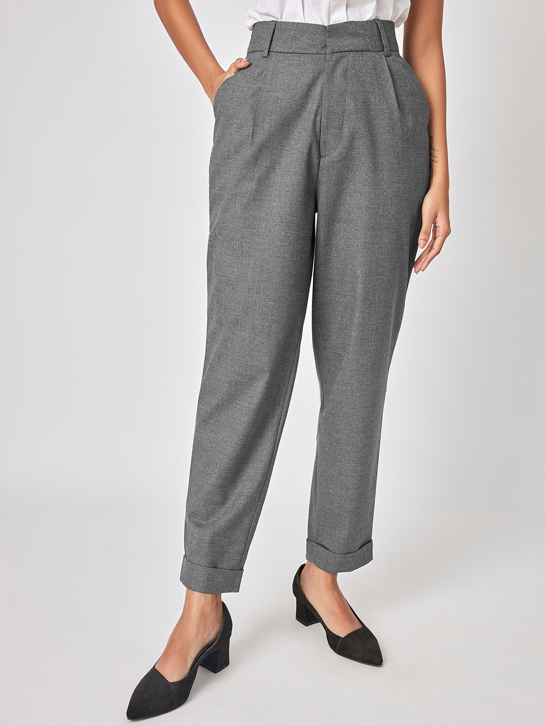 Buy The Label Life Women Straight Fit Pleated Formal Trousers ...