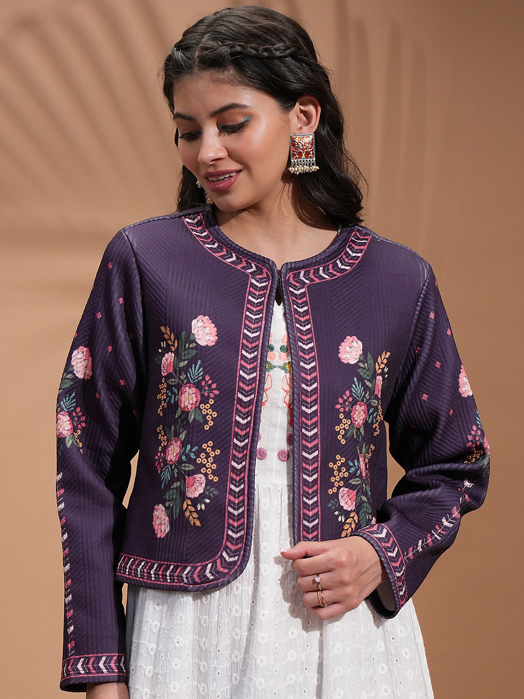 Buy Vishudh Floral Embroidered Crop Tailored Jacket - Jackets for Women ...