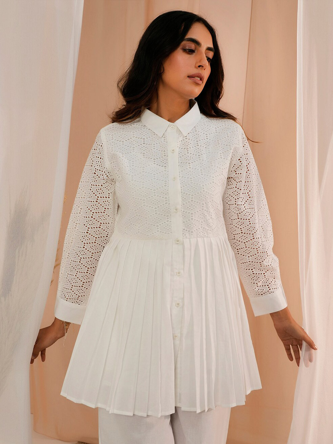 Buy Libas Self Design Schiffli Pure Cotton A Line Kurti - Kurtis for ...