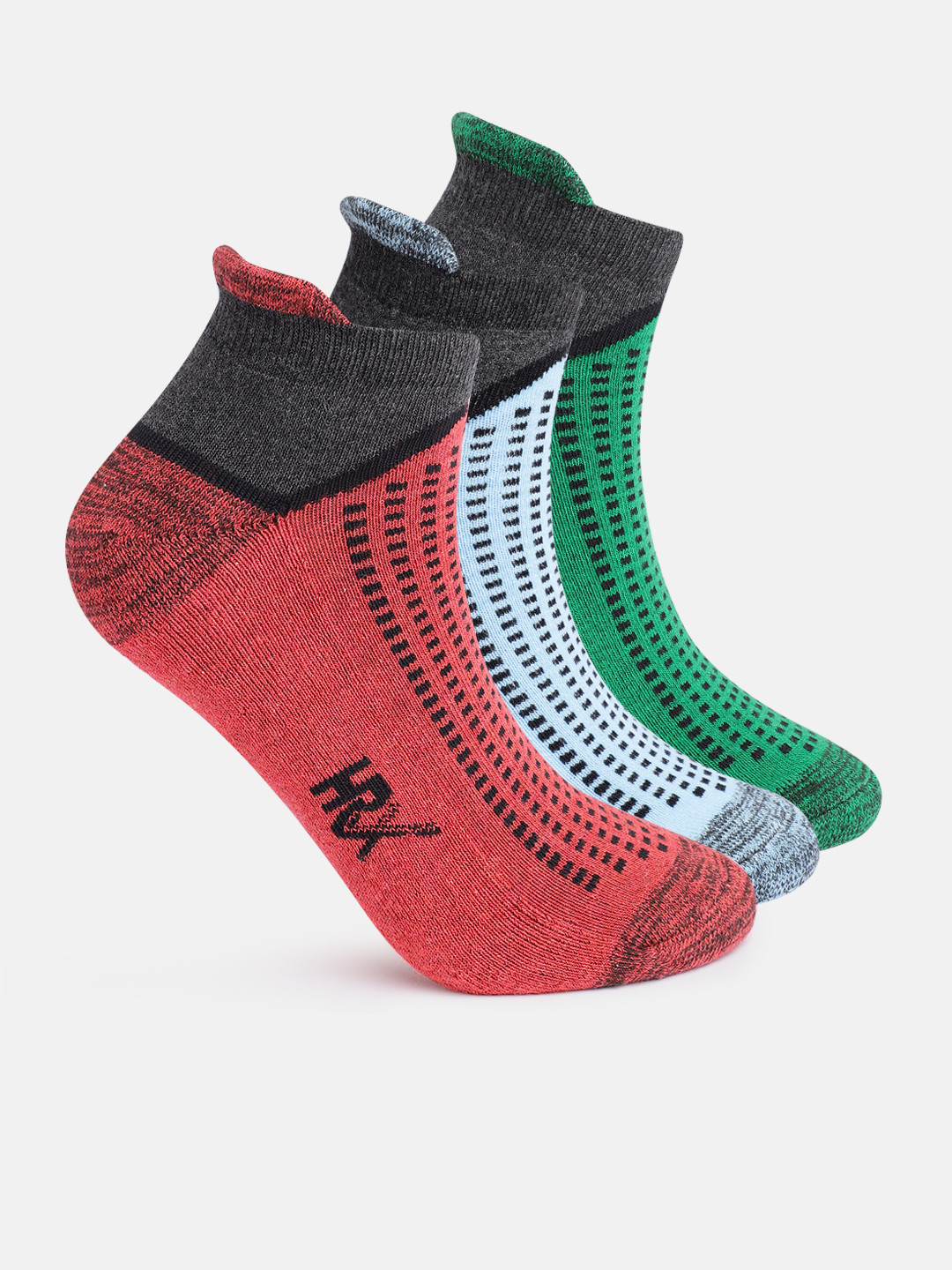 Buy HRX By Hrithik Roshan Men Pack Of 3 Geometric Self Design Ankle ...