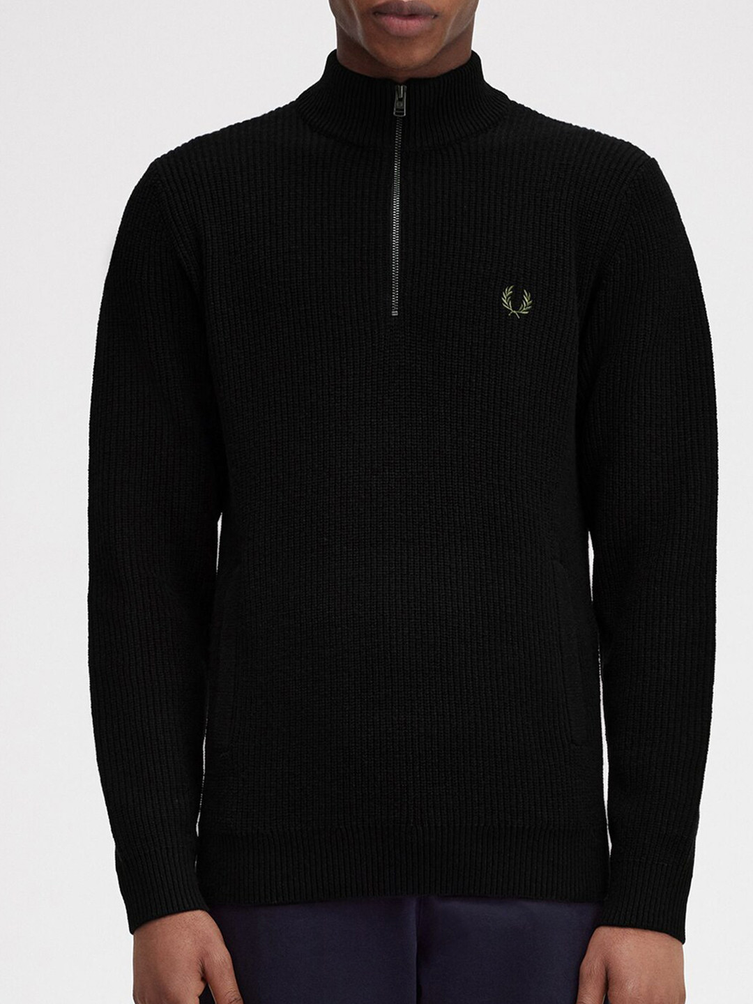 Buy Fred Perry Self Design Turtle Neck Half Zip Pullover Sweater ...