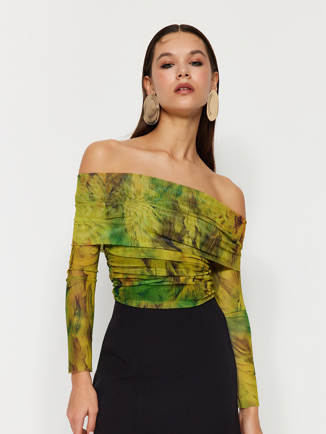 Buy Trendyol Floral Printed Off Shoulder Fitted Top - Tops for Women ...