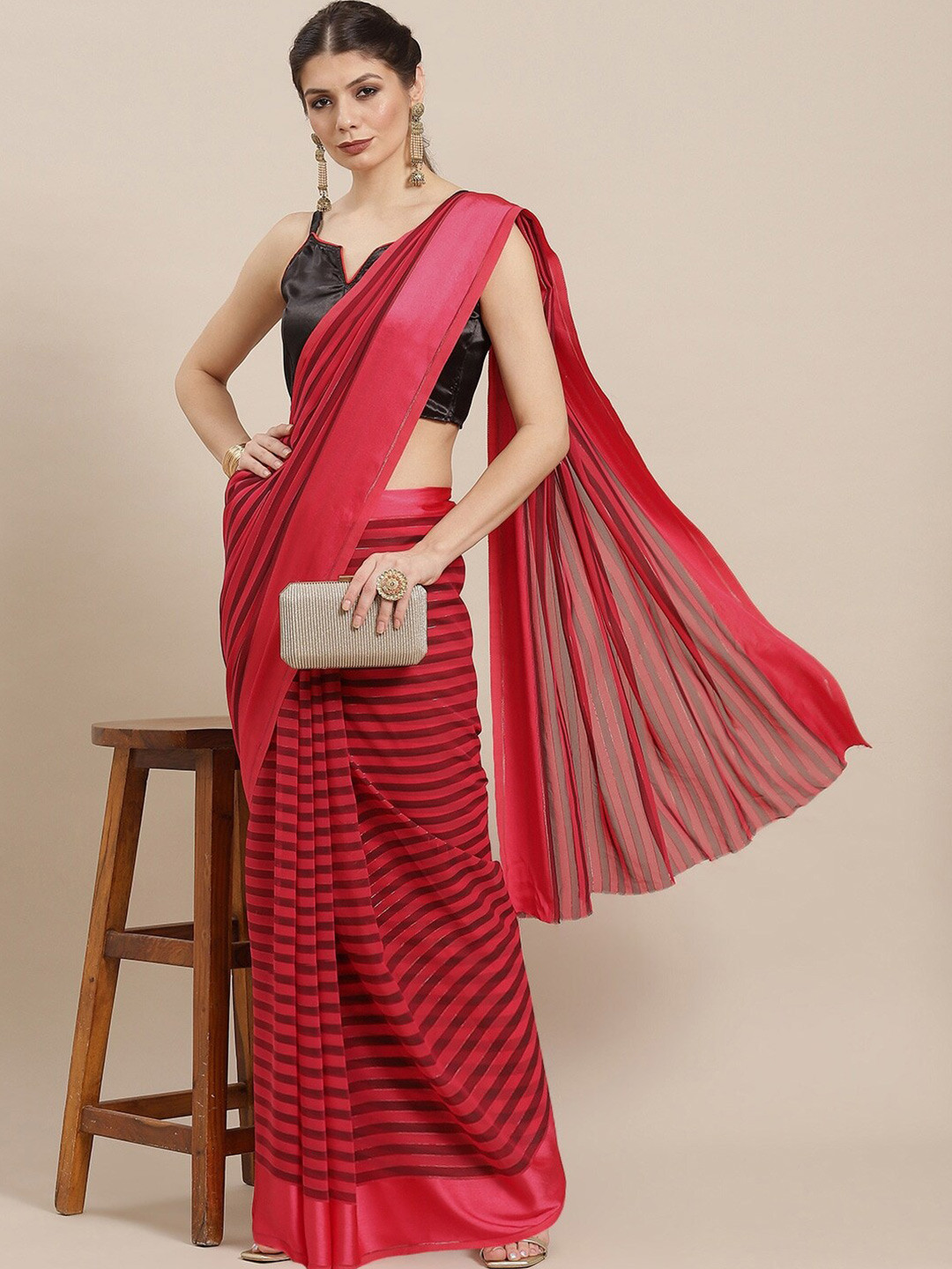 Buy Mitera Horizontal Striped Saree - Sarees for Women 27686602 | Myntra