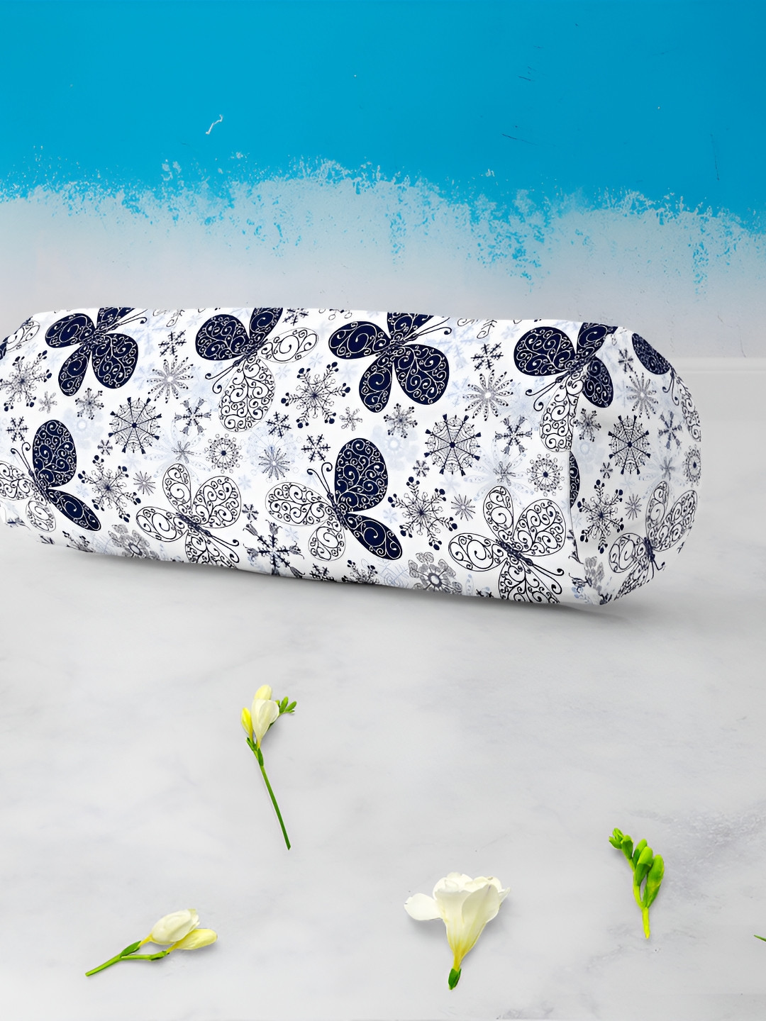 Buy ArtzFolio White & Blue 2 Pieces Quirky Cotton Eco Friendly Bolster ...
