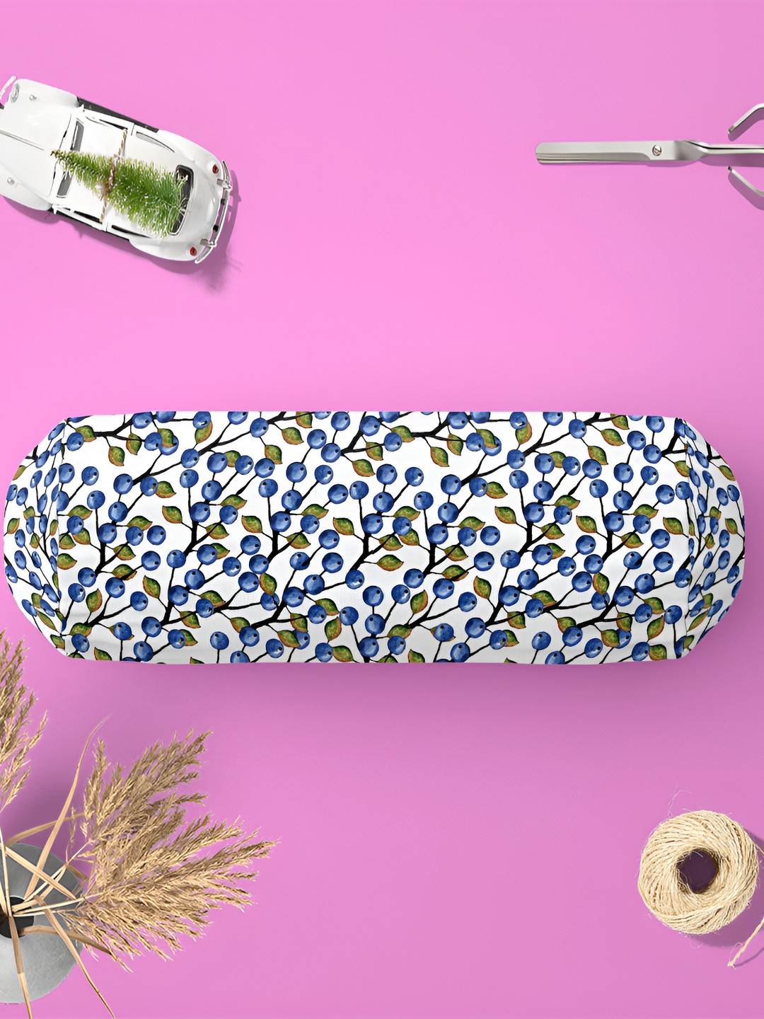 Buy ArtzFolio White & Blue 2 Pcs Printed Velvet Bolster Covers With ...