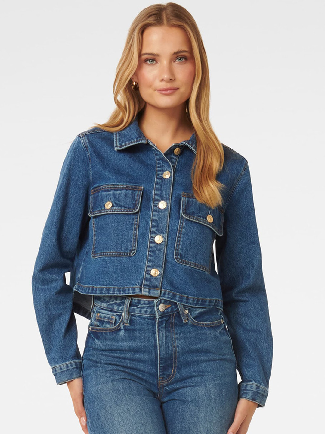 Buy Forever New Women Longline Denim Jacket With Patchwork - Jackets ...