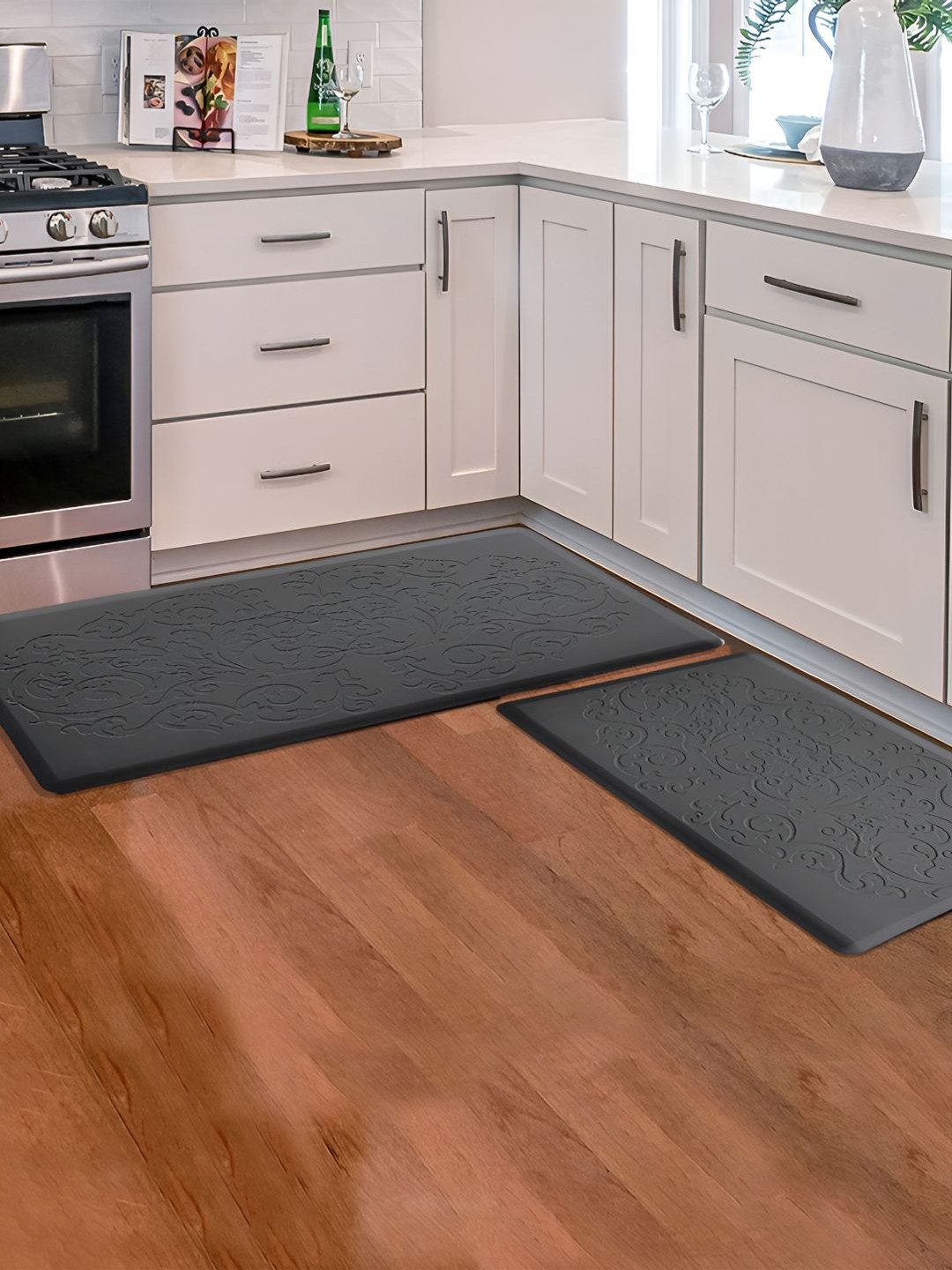Buy LUXEHOME INTERNATIONAL 2Pcs Black Anti Skid Kitchen Runner Mat ...