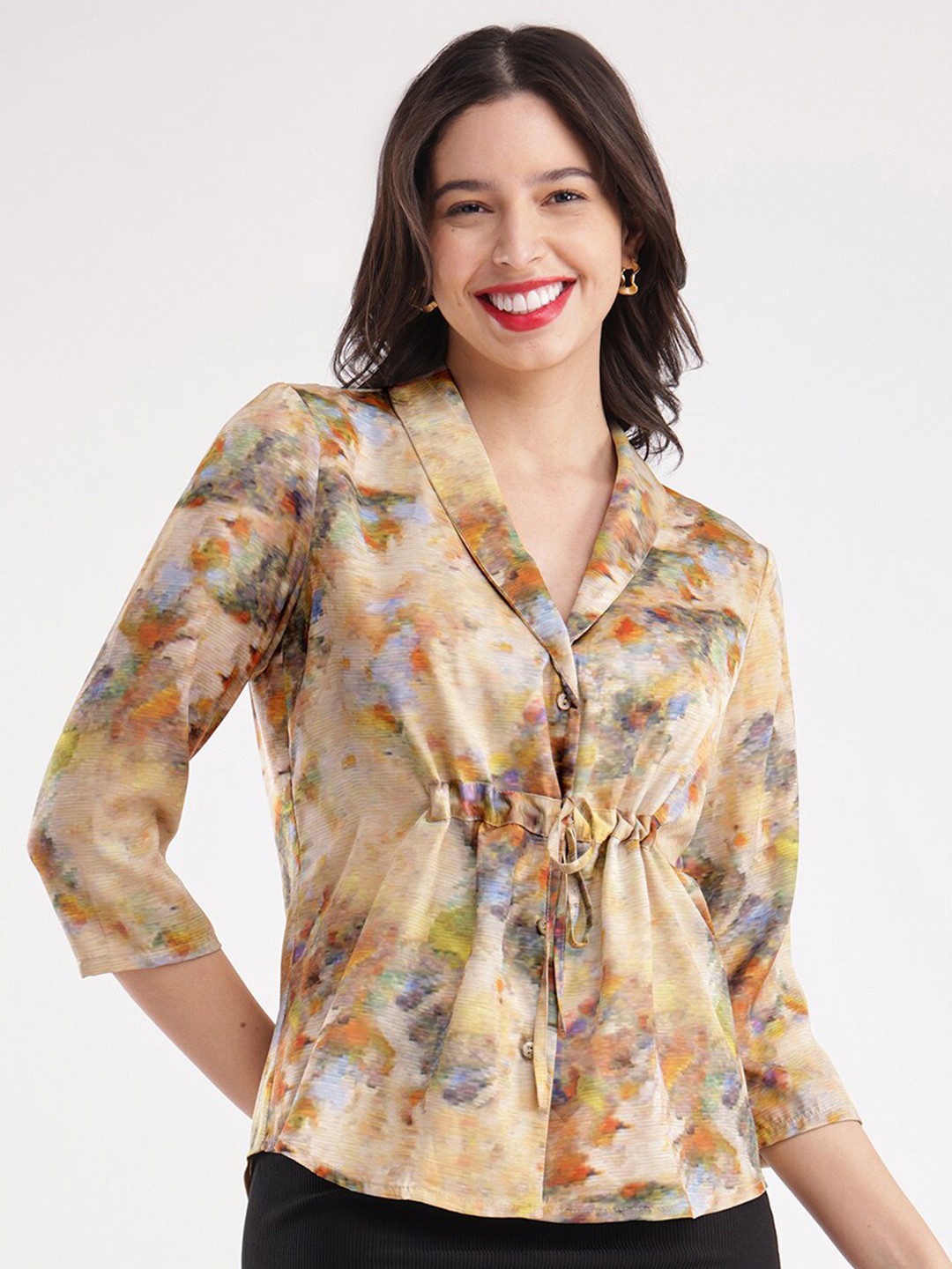 Buy FableStreet Floral Print Satin Cinched Waist Top - Tops for Women ...